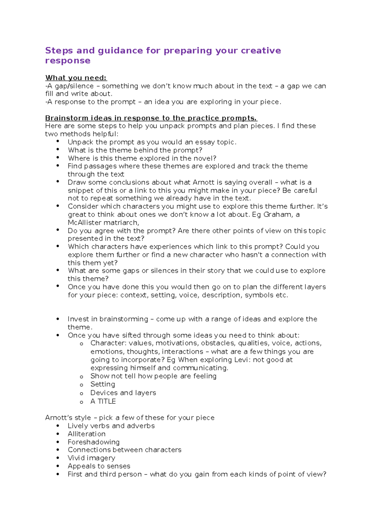 Steps and guidance for preparing your creative response -A response to ...