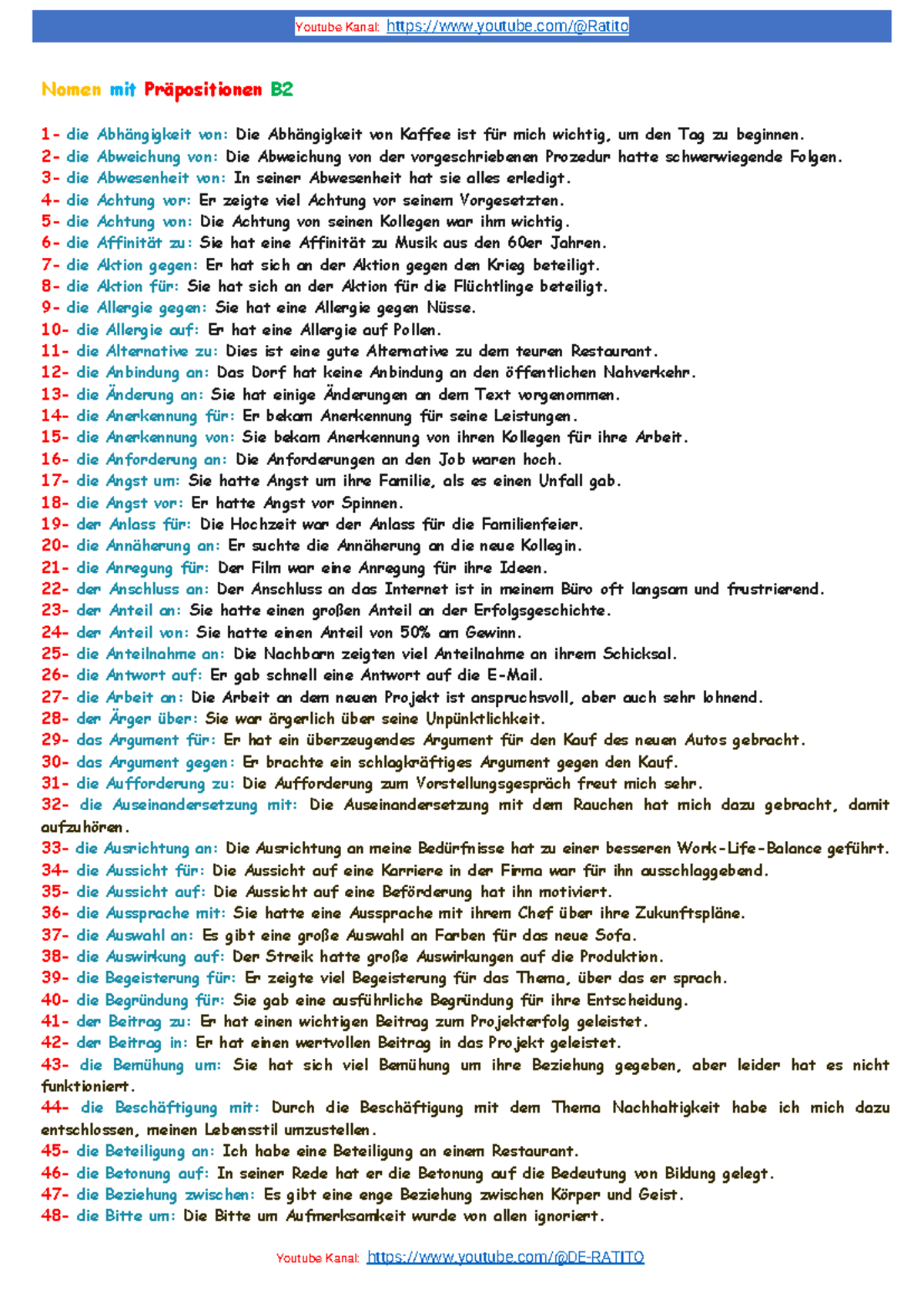 Nomen mit Präpositionen B2 - 2 - die Abweichung von: Die Abweichung von ...