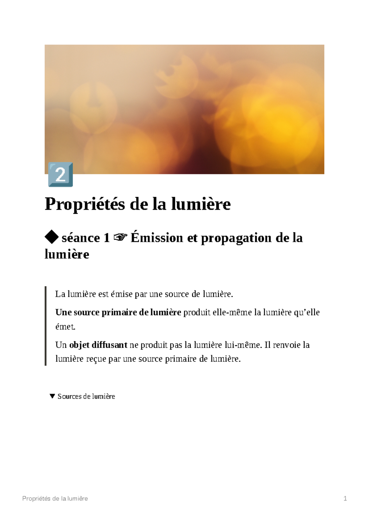 Propriétés de la lumière - 󾠯 Propriétés de la lumière séance 1 ...