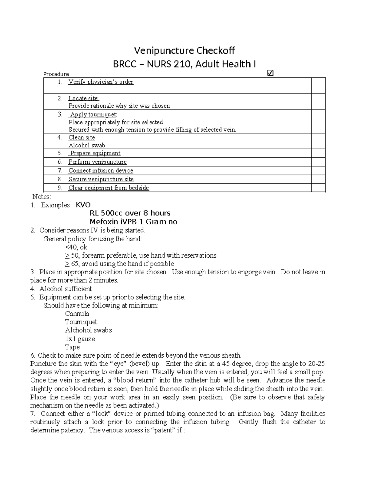 Check-offs+IV+-+Venipuncture+Checkoff+%281%29 - Venipuncture Checkoff ...