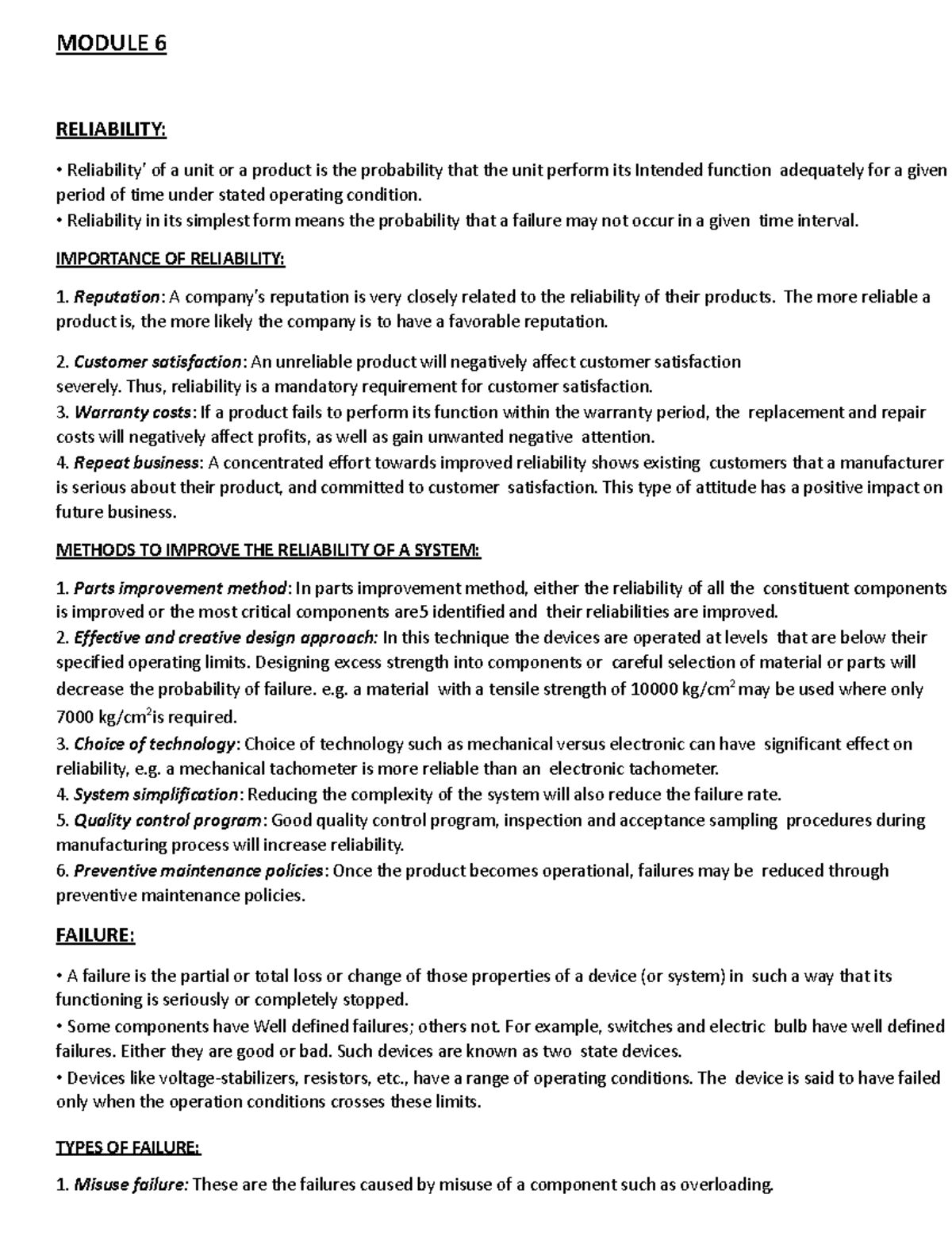 Industrial Engineering Module 6 - MODULE 6 RELIABILITY: Reliability’ of ...