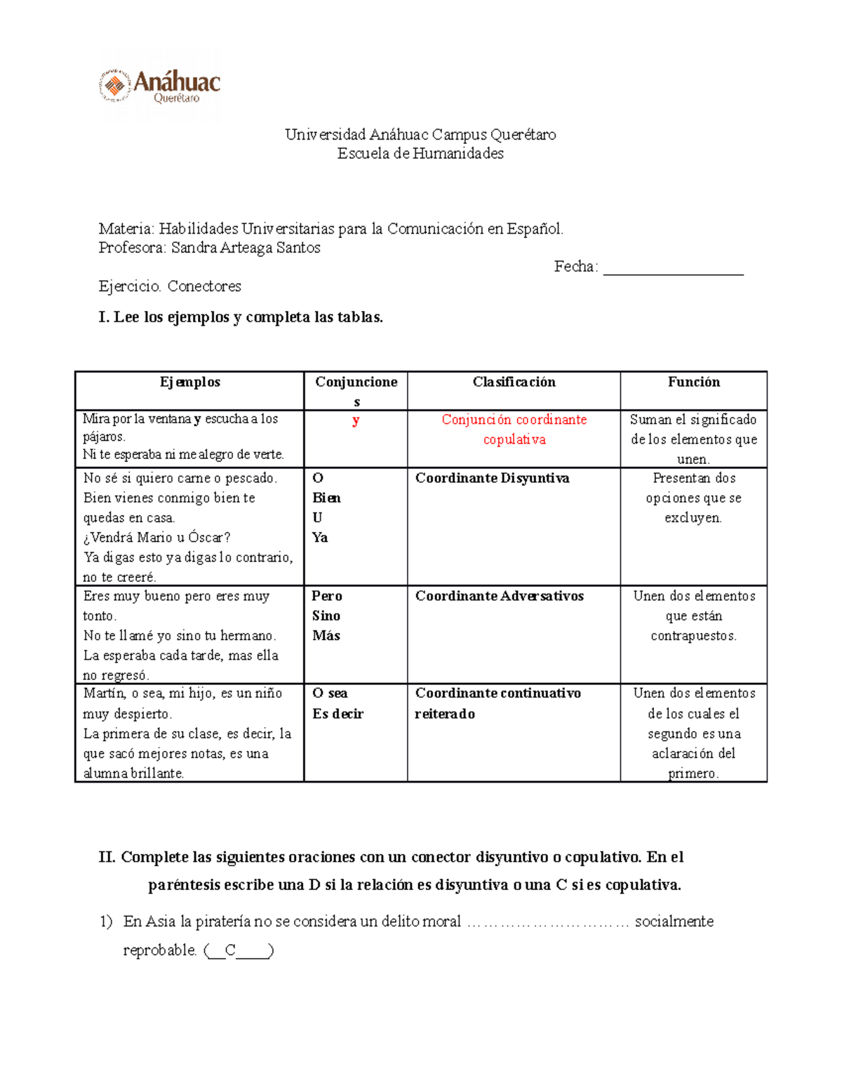Ejercicio Nexos 1 Universidad Anáhuac Campus Querétaro Escuela De