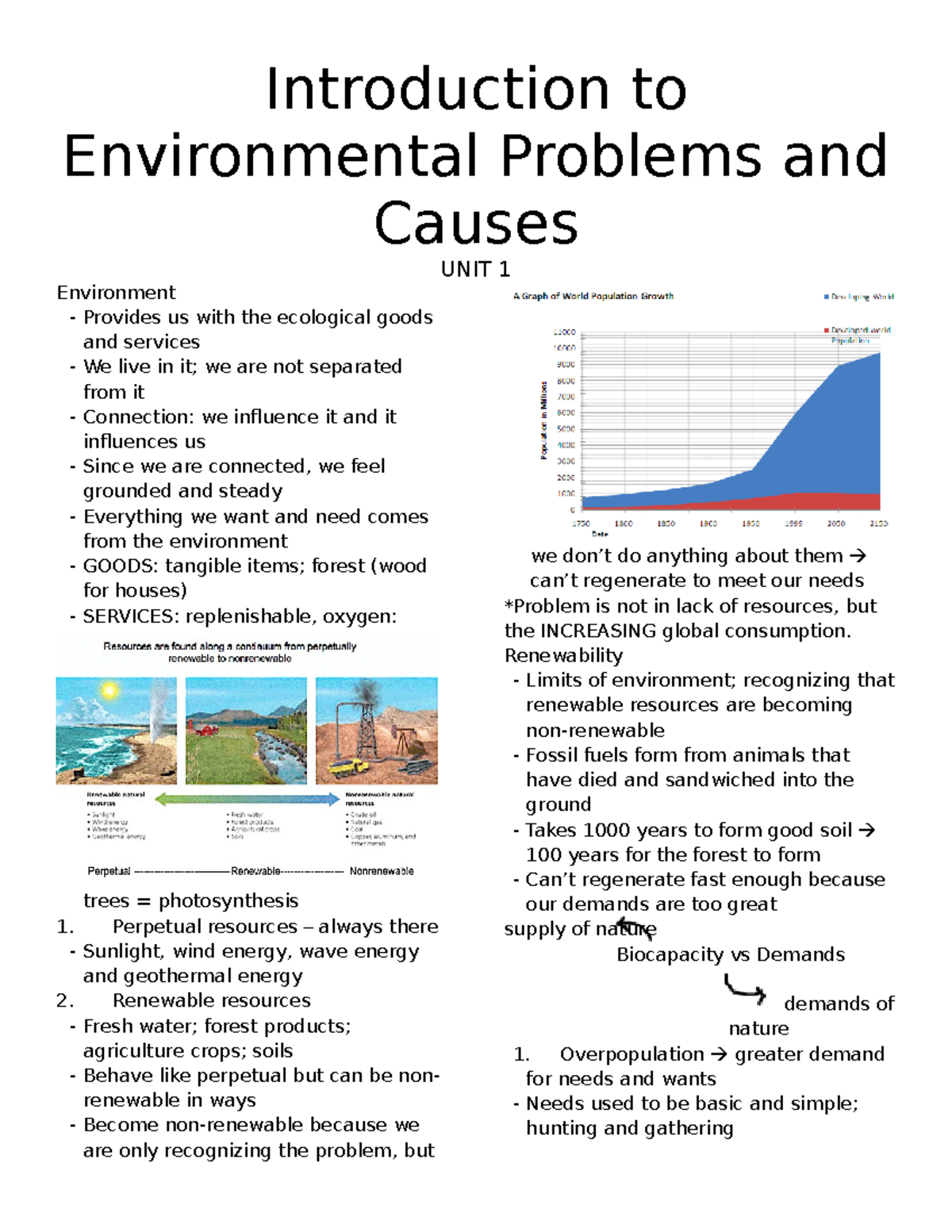 Environment 1000Notes - Introduction to Environmental Problems and ...