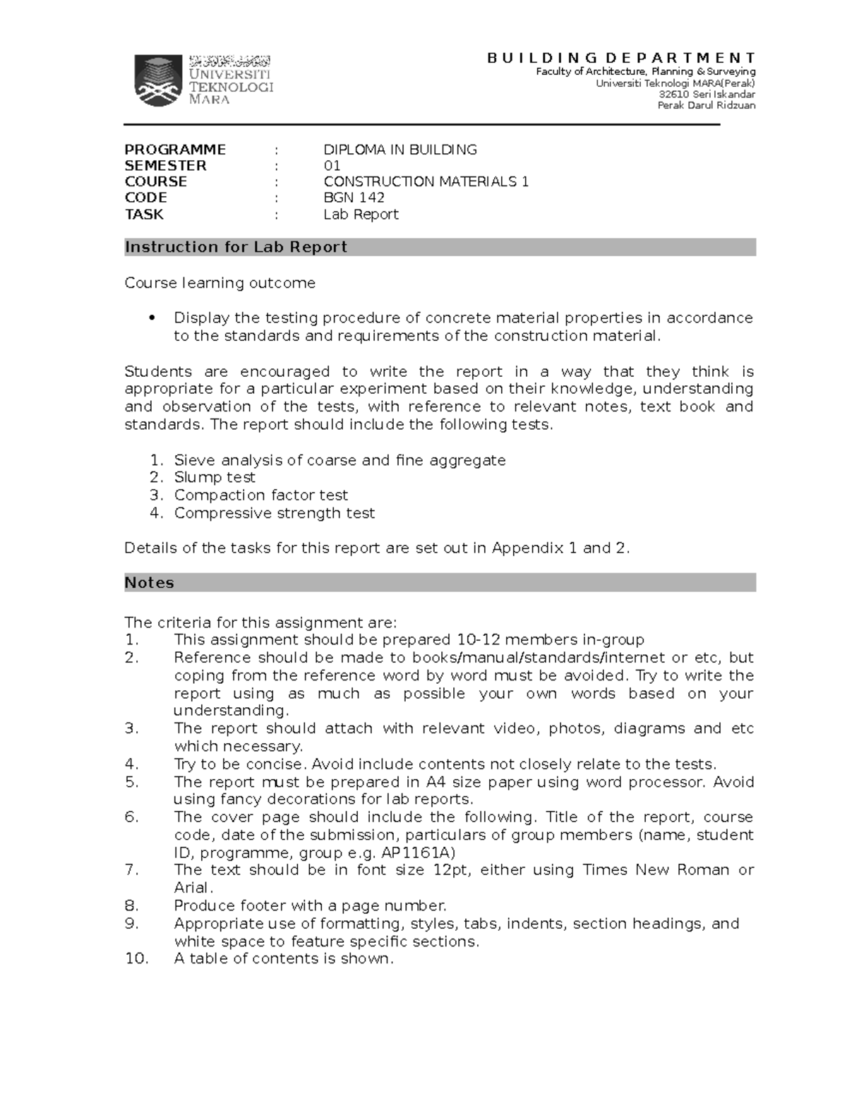 Assignment 2 - Building environment - Faculty of Architecture, Planning ...