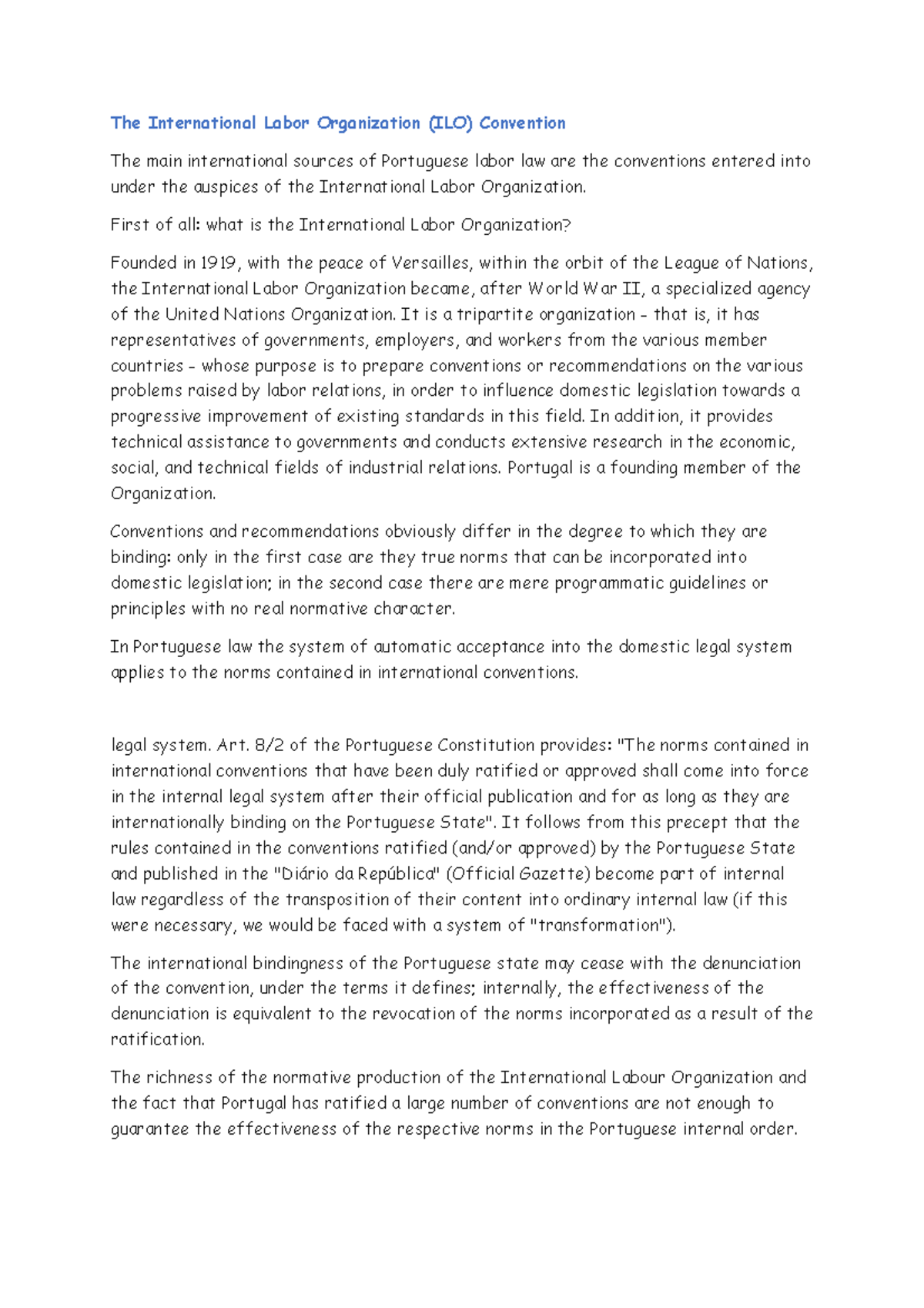 The International Labor Organization (ILO) Convention 3 - First of all ...