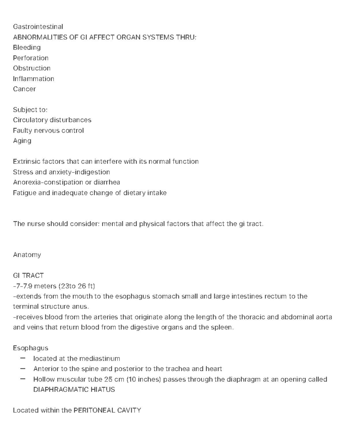 Gastrointestinal - Lele - – – – Gastrointestinal ABNORMALITIES OF GI ...