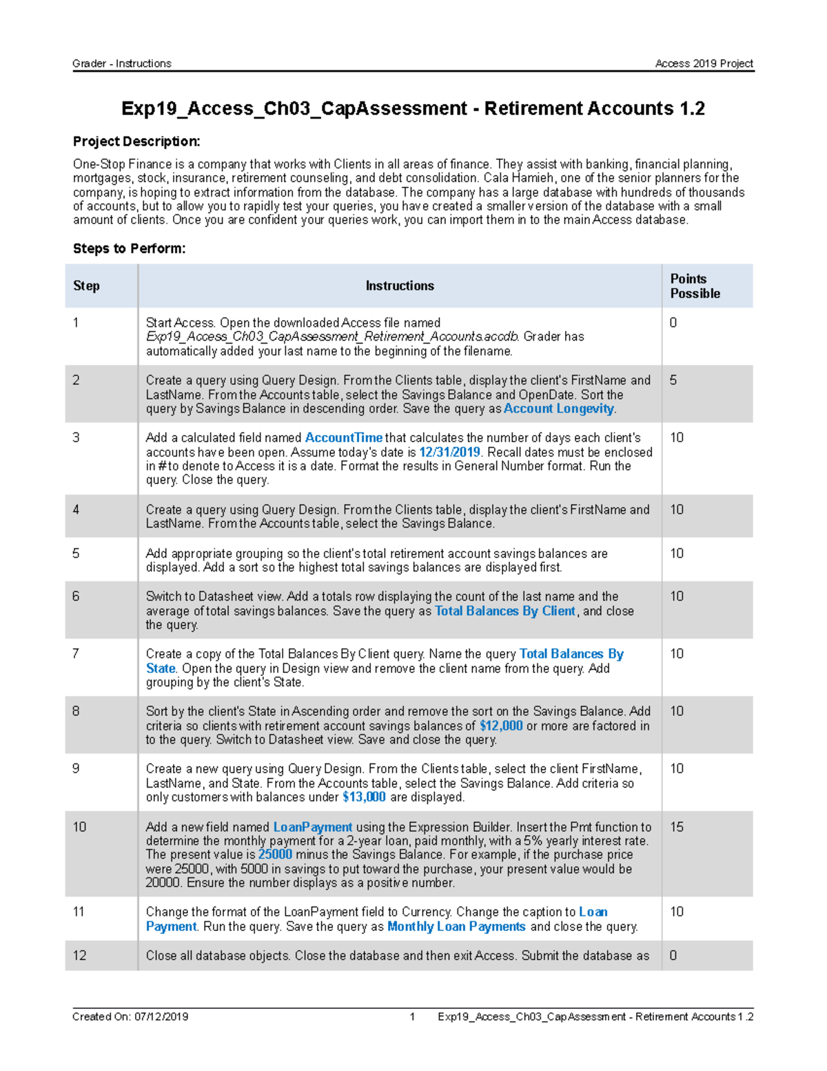 EX19 AC CH03 Grader CAP AS Instructions - Grader - Instructions Access 2019 Project - Studocu