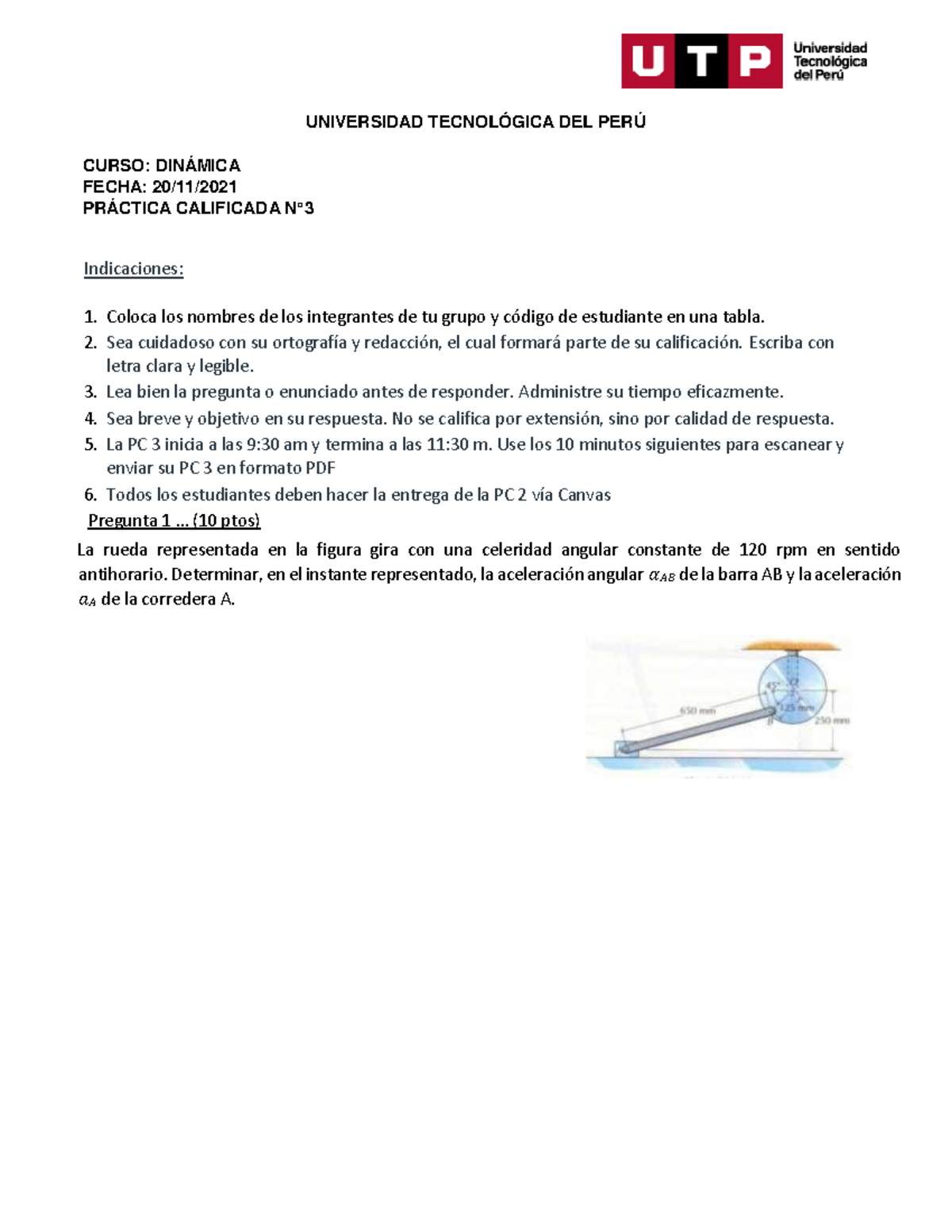 PC3 - Dinámica - 14196-entrega - Fundamentos de dinámica - UTP - Studocu