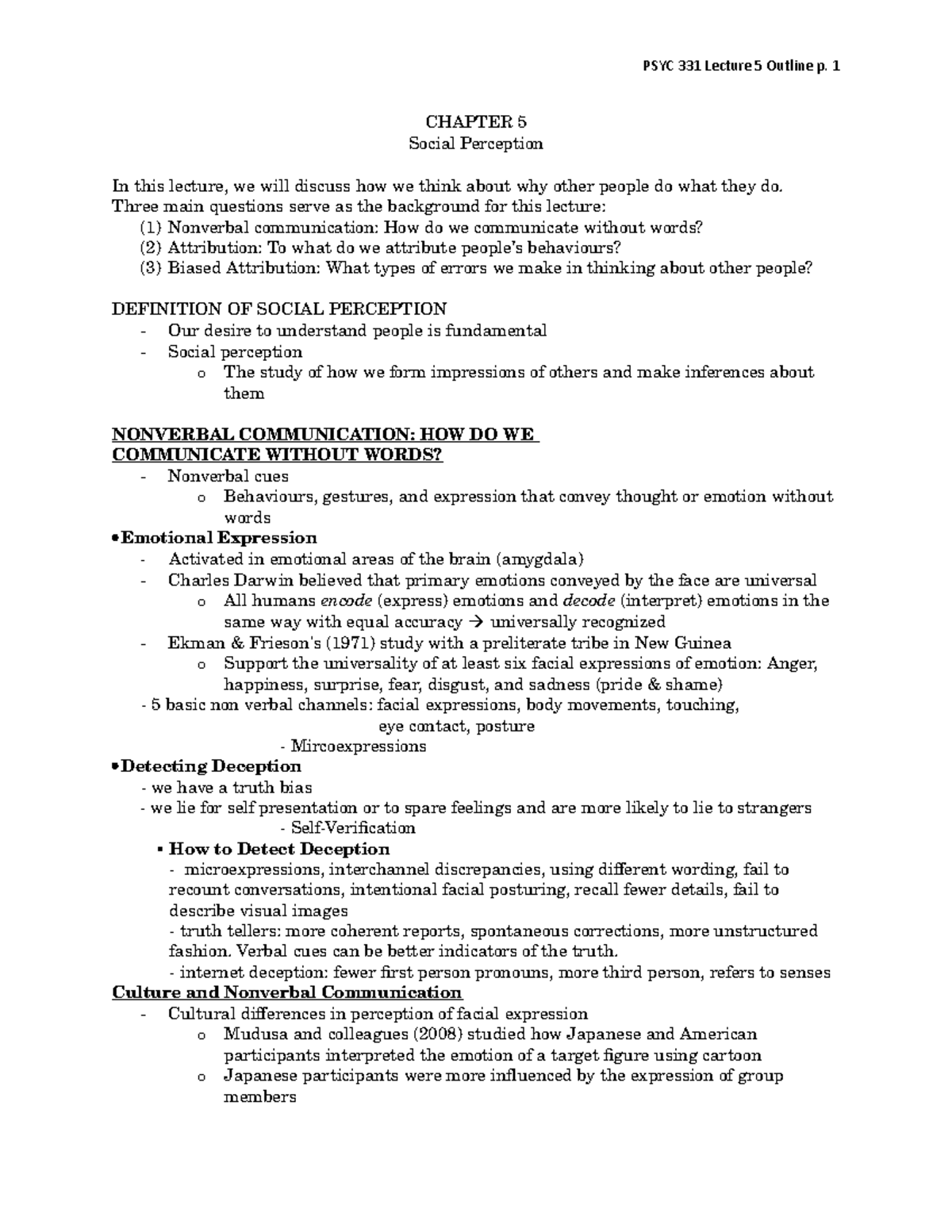 Chapter 5- social perception - CHAPTER 5 Social Perception In this lecture, we will discuss how ...