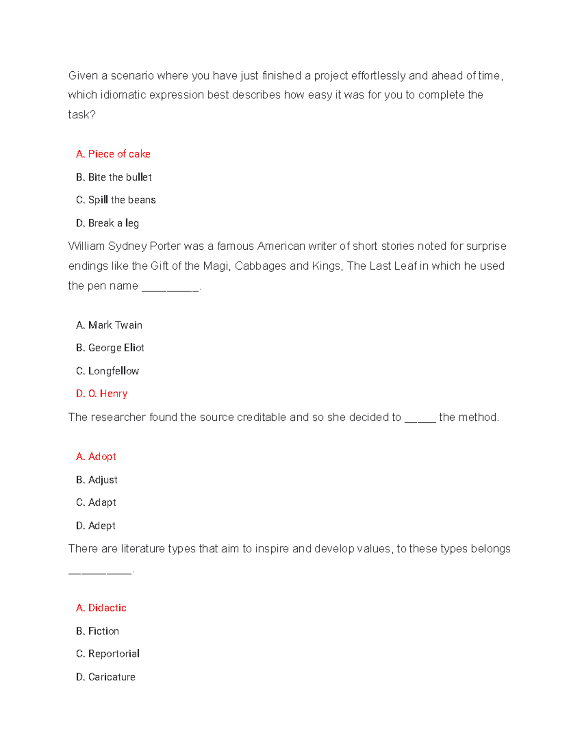 GEN & PROF ED Questionnaire - Given a scenario where you have just ...