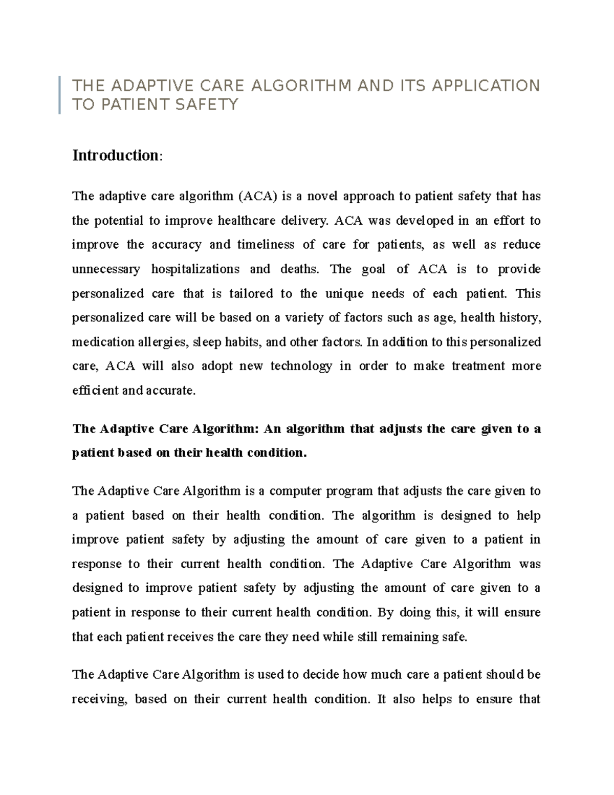 THE Adaptive CARE Algorithm AND ITS Application TO Patient Safety - THE ...