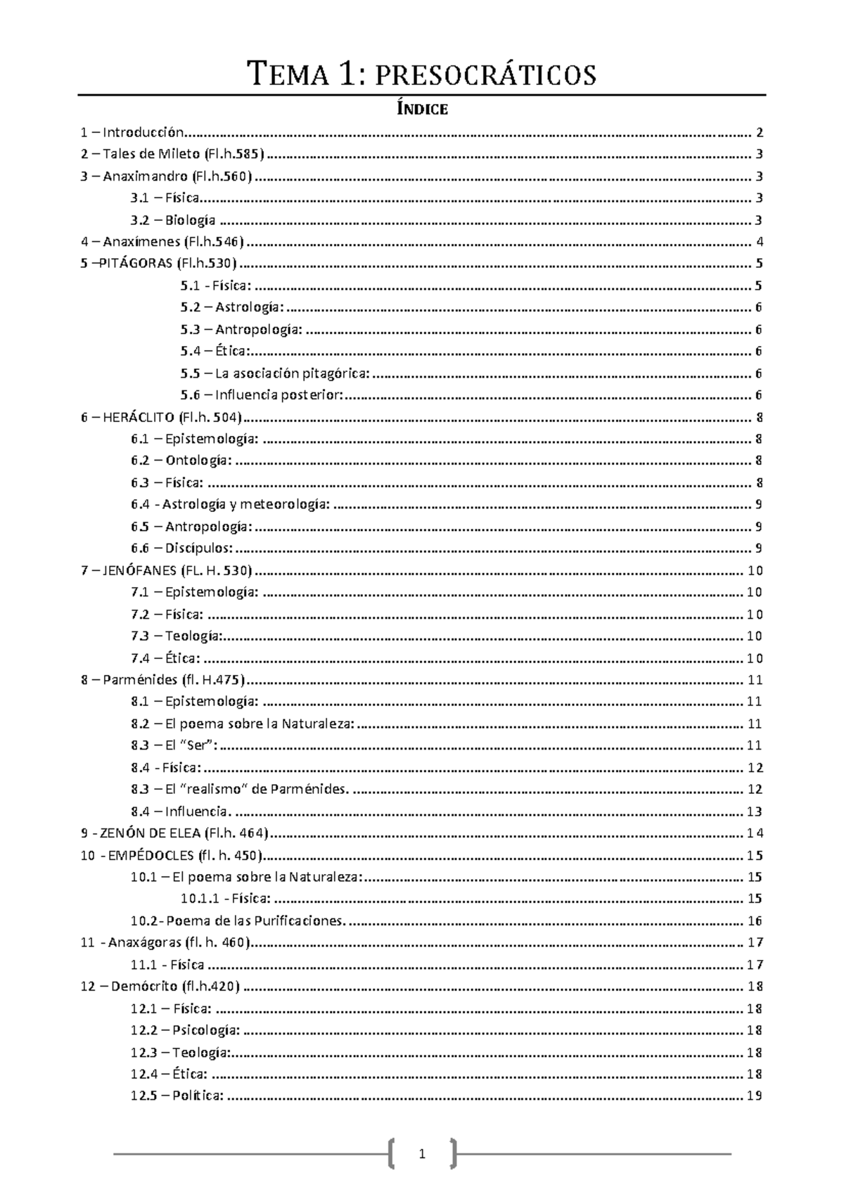 Tema 1 de Historia de la filosofía antigua I - TEMA 1: PRESOCRÁTICOS 1 ...