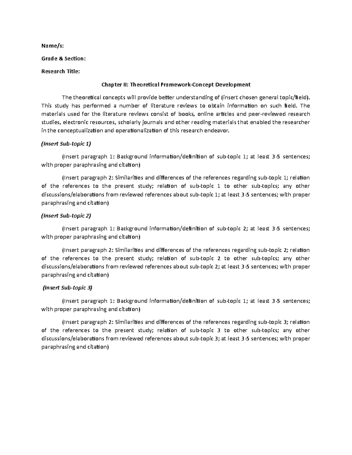 Template for Research Chapter 2 - Name/s: Grade & Section: Research ...