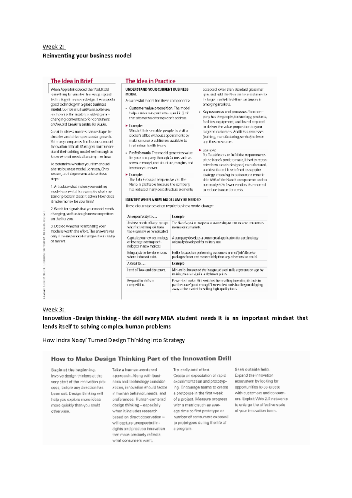 IBP Final summary notes - Week 2: Reinventing your business model Week ...