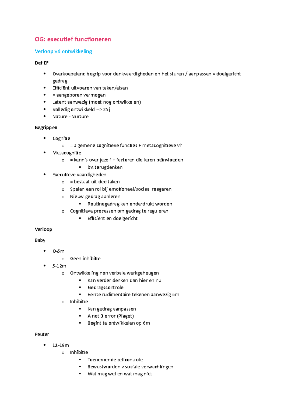 Executieve functies - OG: executief functioneren Verloop vd ...
