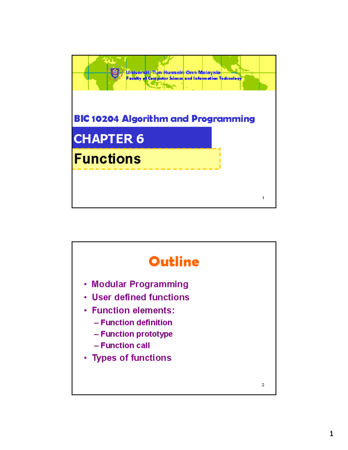 Bic10204 chapter 6functions - Faculty of Computer Science and Information Technology 1 BIC 10204 ...