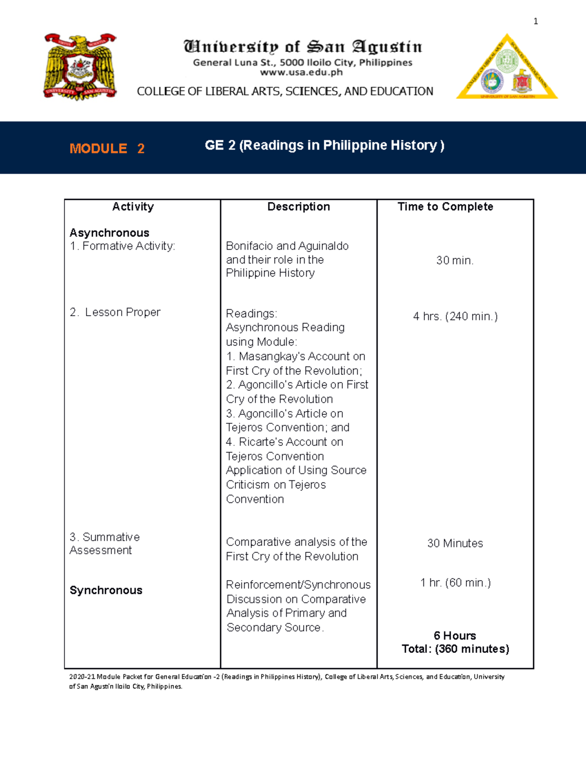 Module 2 -GE 2 - sas - Activity Asynchronous Formative Activity: Lesson ...