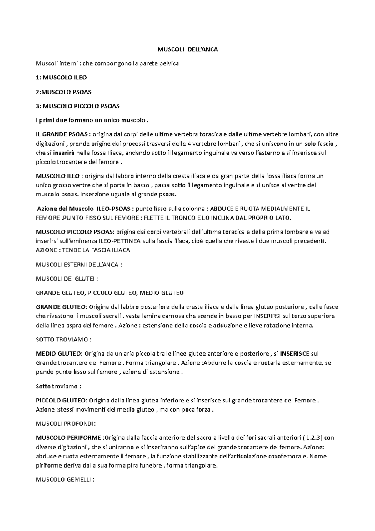Muscoli dell'anca - Anatomia Artistica - ABA Bologna - Studocu