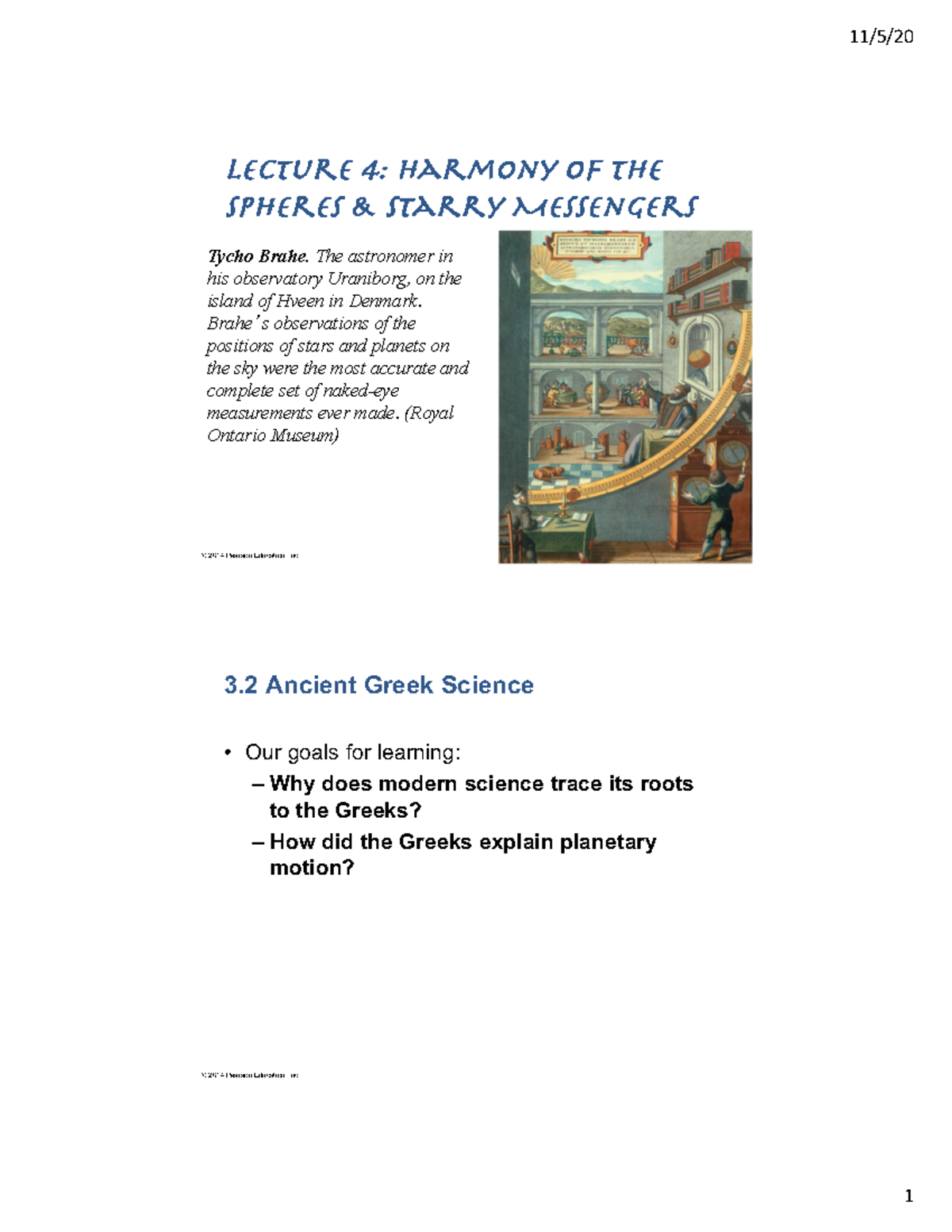 Lecture 4 Student Notes - Lecture 4 : Harmony of the Spheres & Starry ...