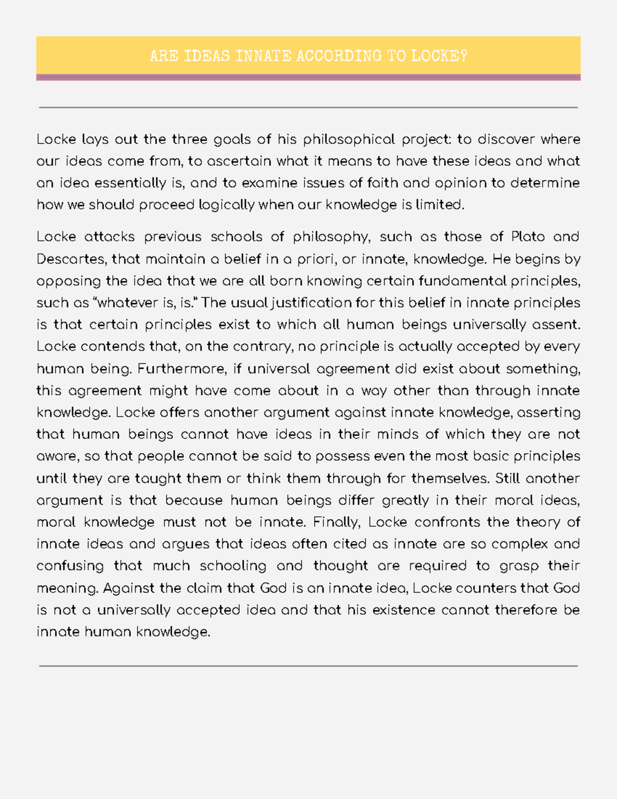 WP assignment - ABOUT INNATE IDEAS BY LOCKE - ARE IDEAS INNATE ...