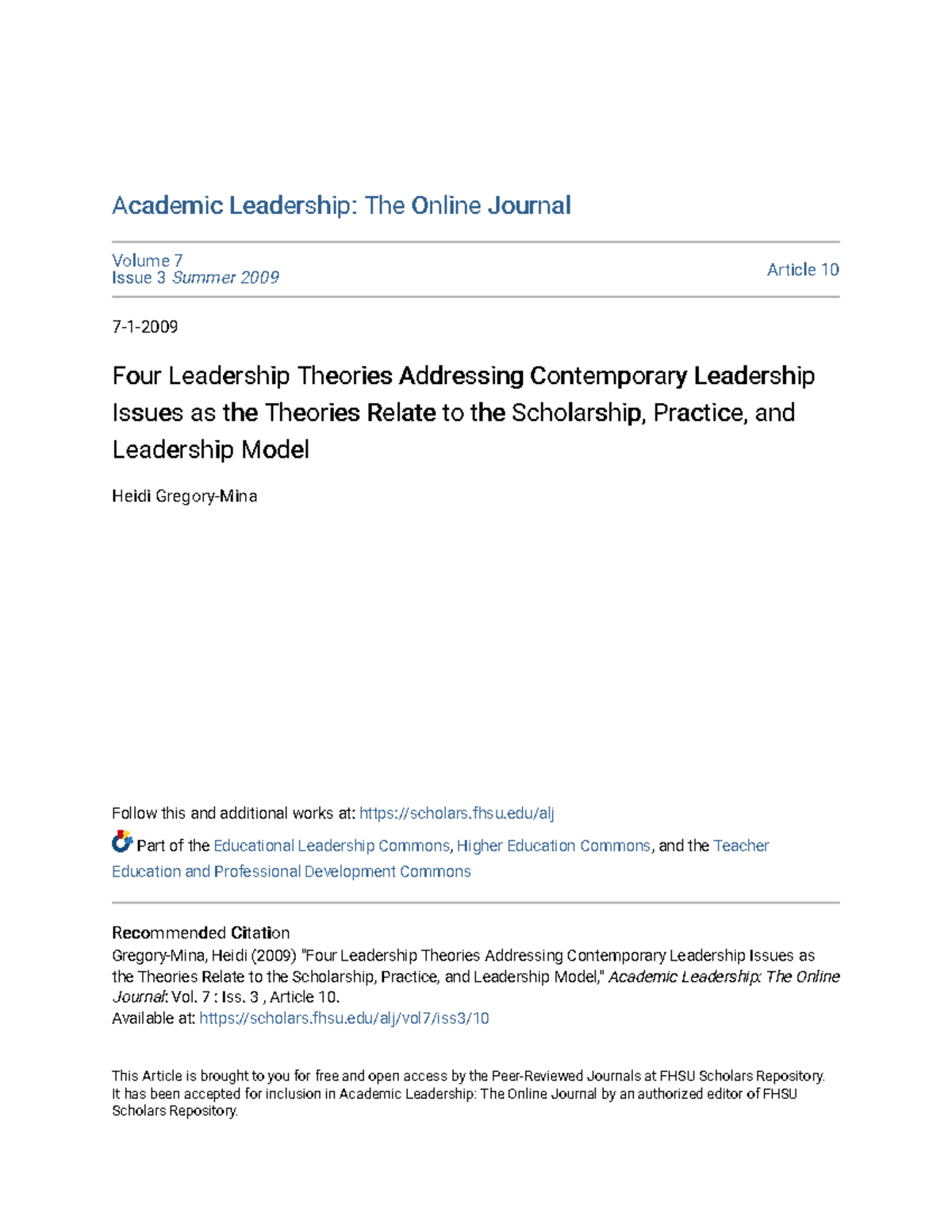 Four Leadership Theories Addressing Contemporary Leadership Issue - 7 ...