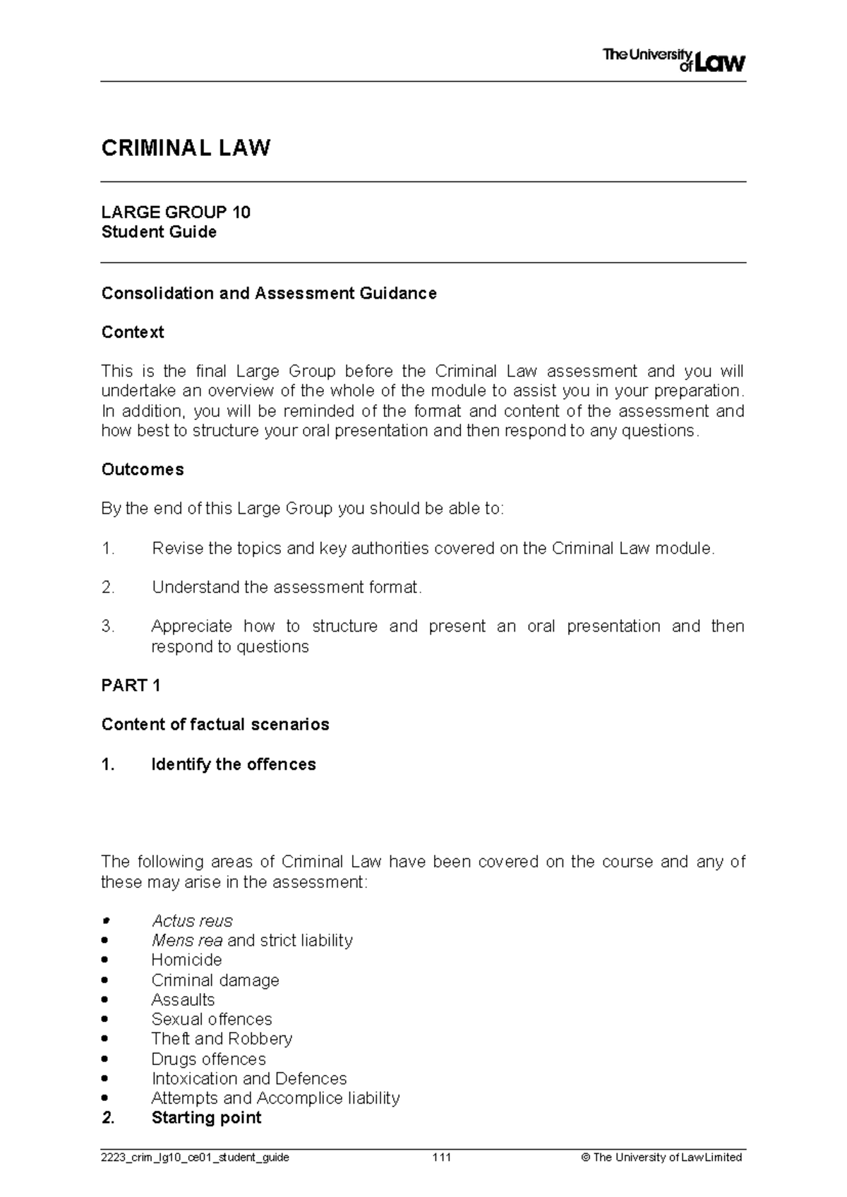 Criminal unit 10 student guide - CRIMINAL LAW LARGE GROUP 10 Student ...