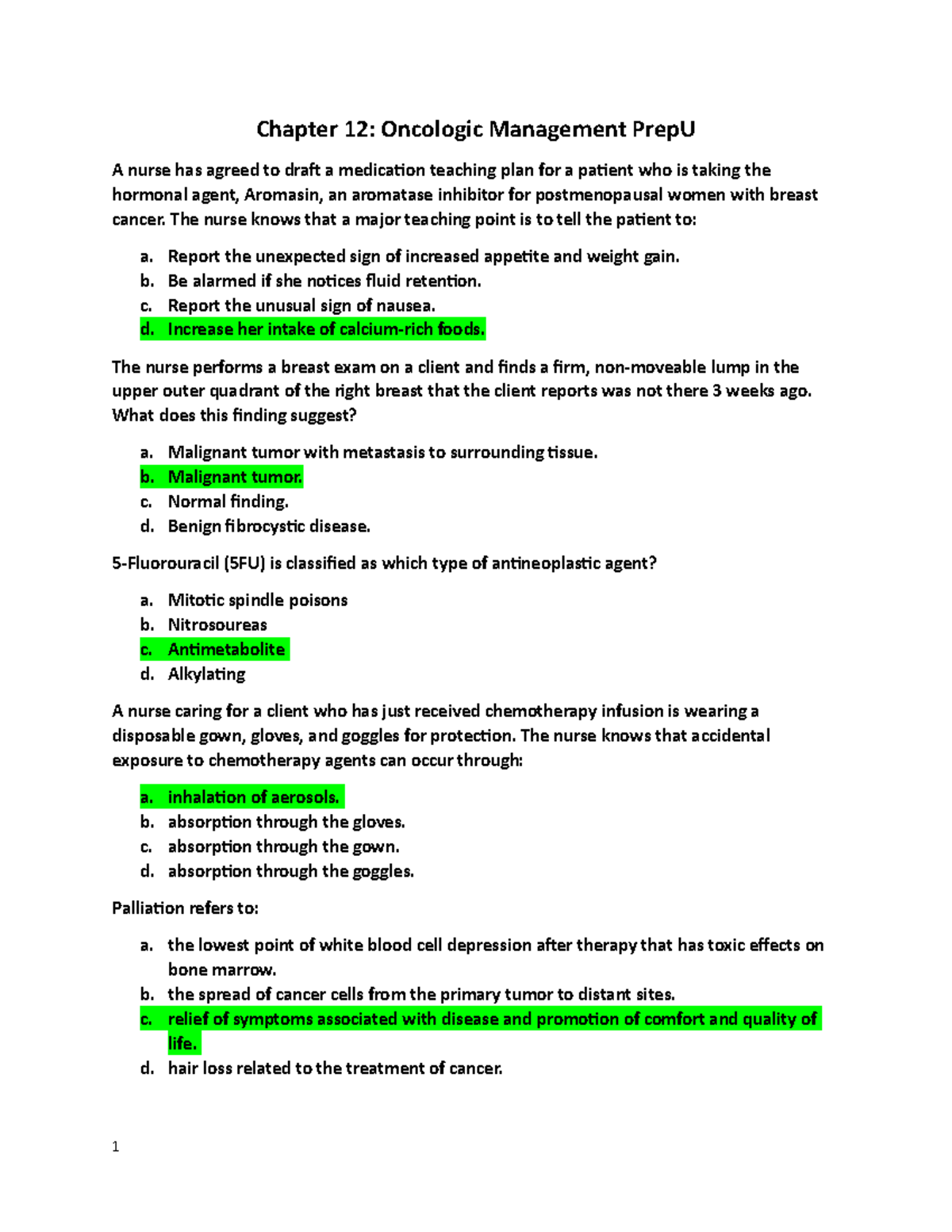 Oncologic Management Prep U - Chapter 12: Oncologic Management PrepU A ...