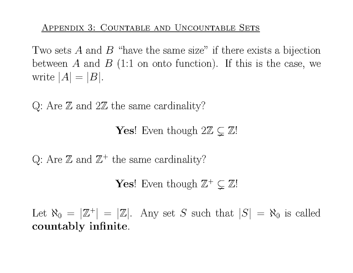 Lecture Slides-Appendix 3 - Appendix 3: Countable and Uncountable Sets ...