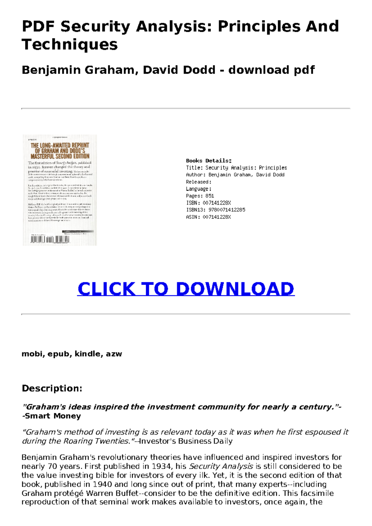 Pdf security analysis principles and techniques benjamin graham david dodd pdf download free ...