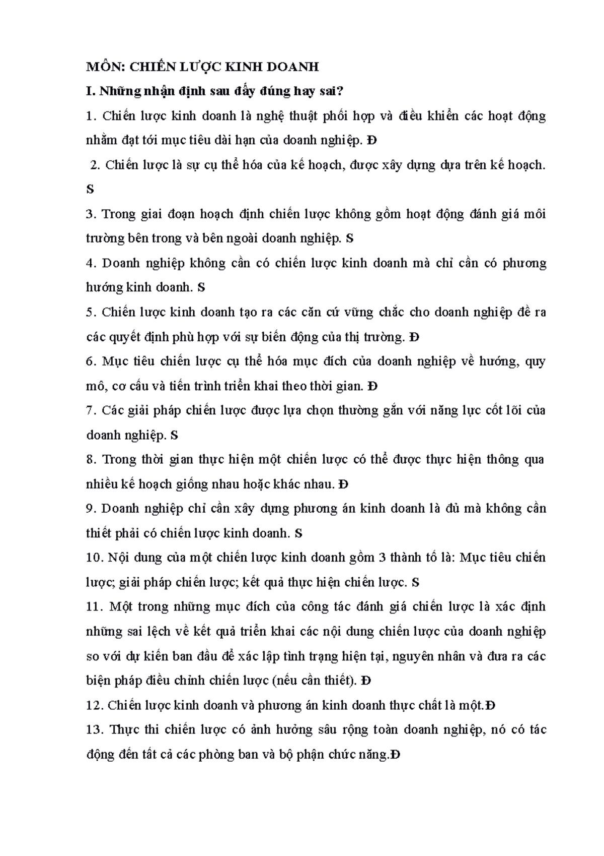 MÔN CLKD - Tài liệu học tập môn chiến lược kinh doanh dành cho nhóm ...