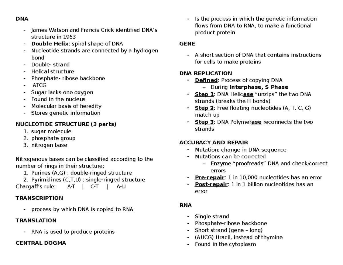GEN-BIO-2 3RDQ- Notes - DNA James Watson and Francis Crick identified ...
