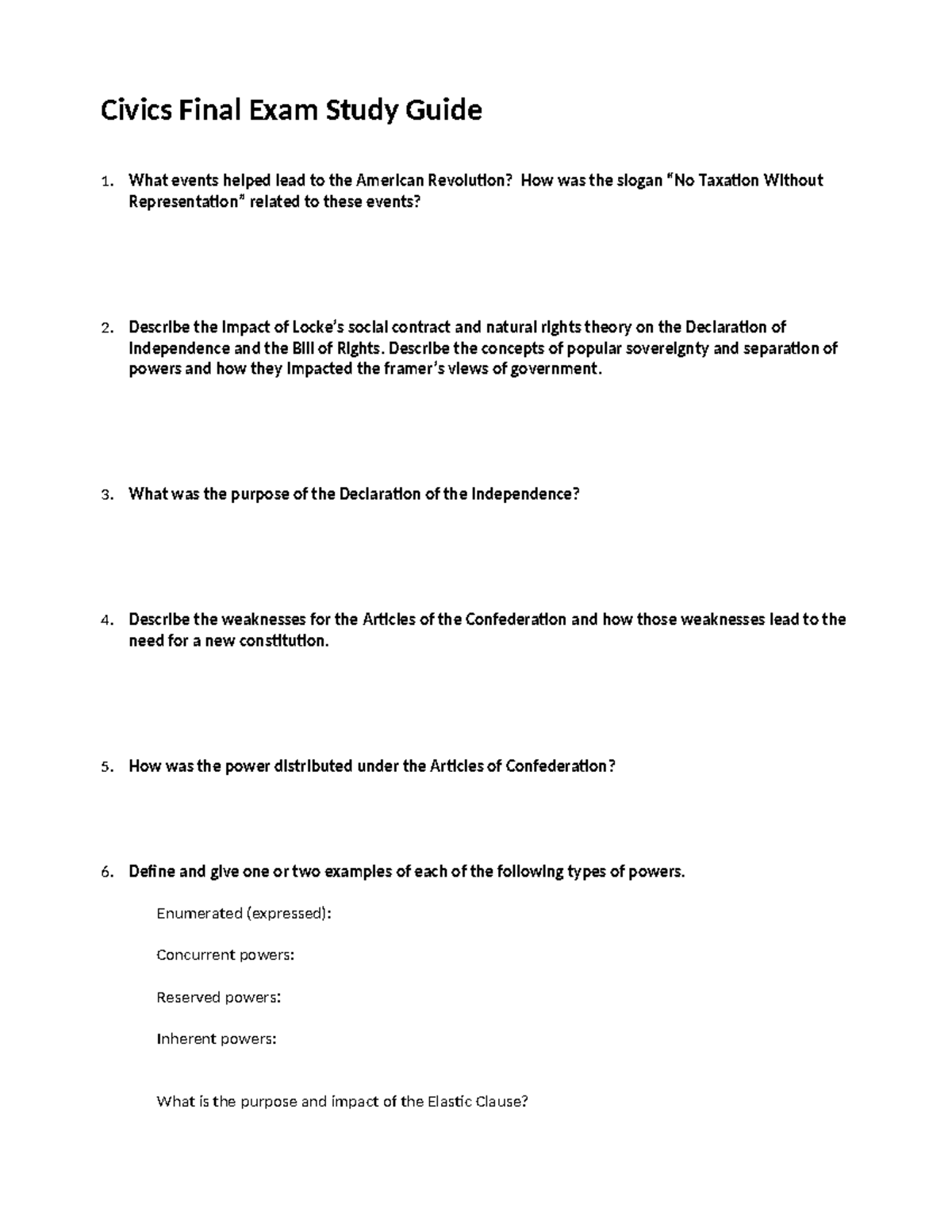 US Gov - sfnajkfkhyaubf - Civics Final Exam Study Guide What events ...