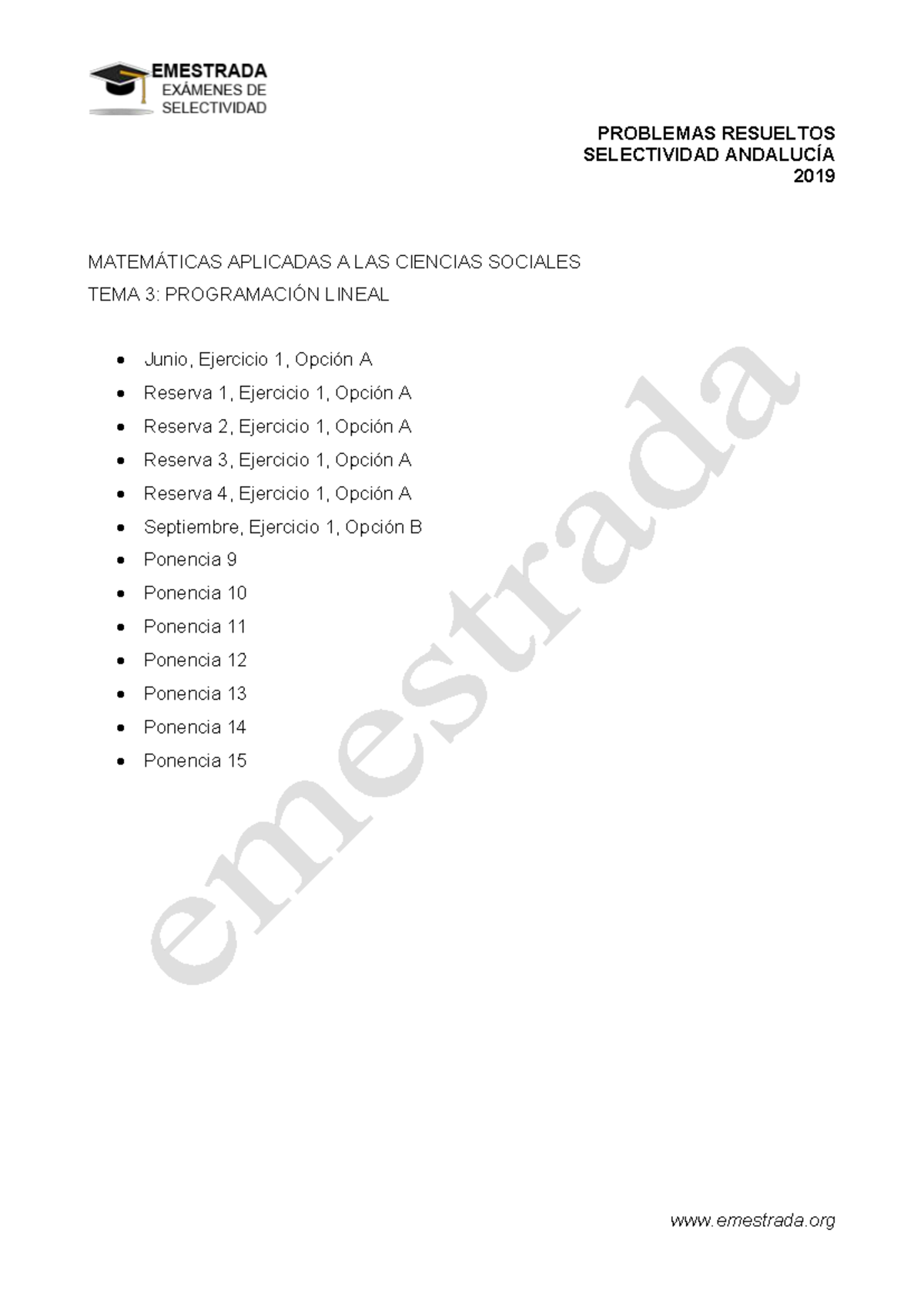 Httpswww.emestrada - Ejercicios de matemáticas resueltos - PROBLEMAS RESUELTOS SELECTIVIDAD ...