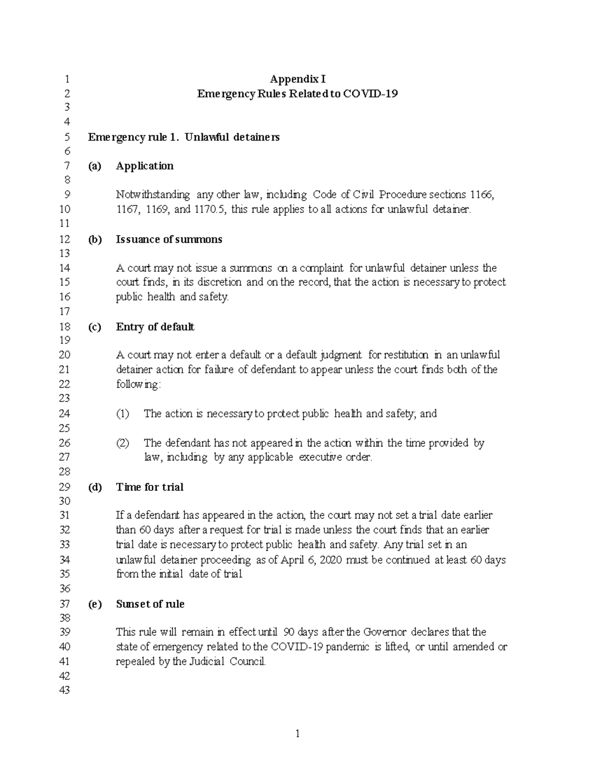 Appendix I 2020-04-06 - yes - 1 Appendix I 2 Emergency Rules Related to ...