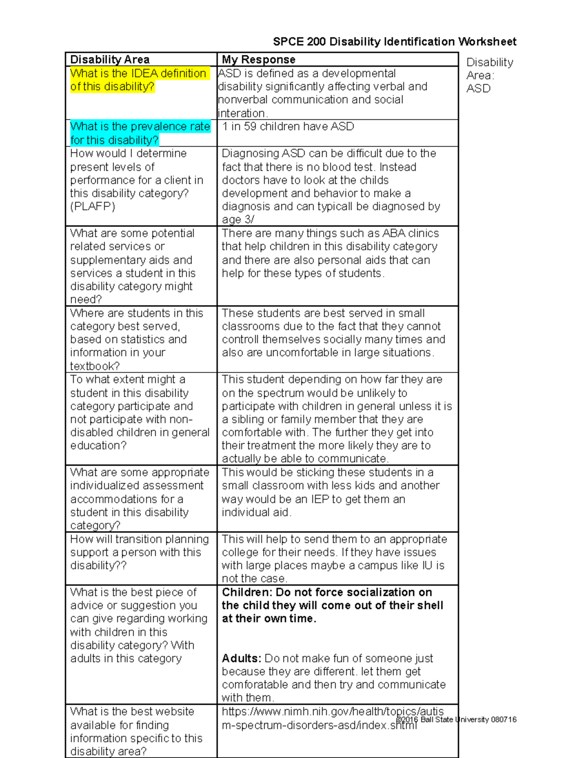 Asd - Autism Spectrum Disorder research - SPCE 200 Disability ...