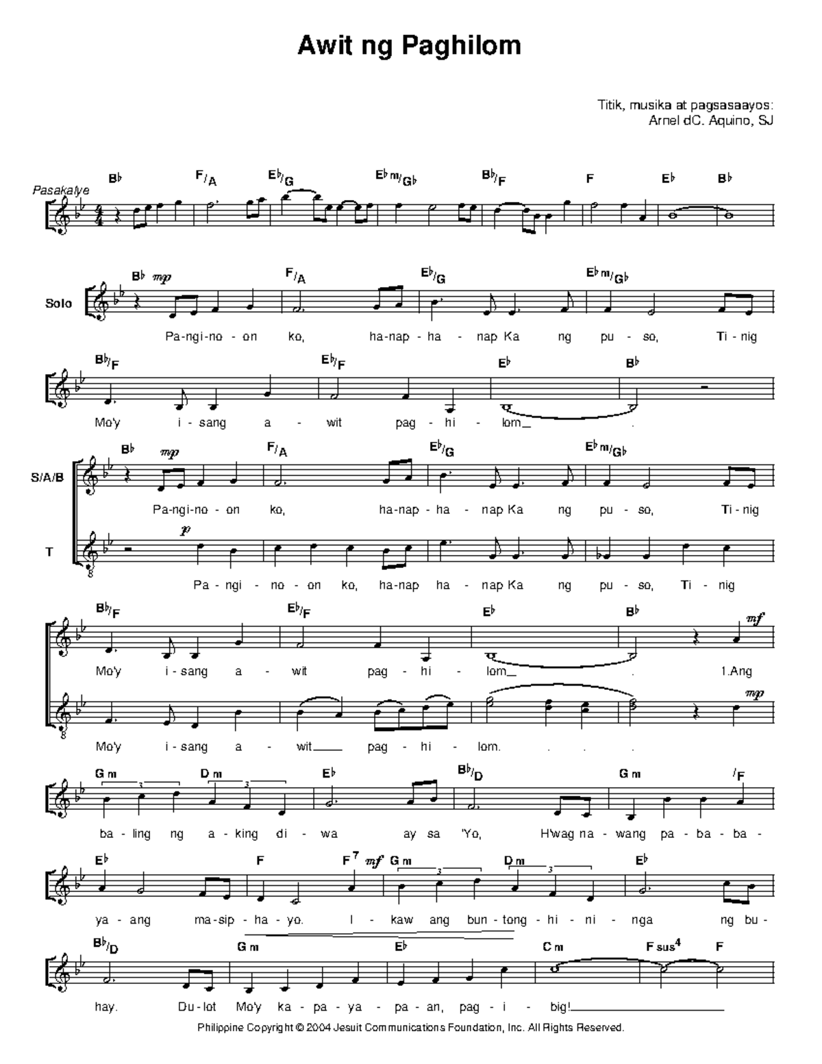 Document - Musical Note Awit ng Paghilom - & bb 4 4 Œ œ œ œ Pasakalye œ ...