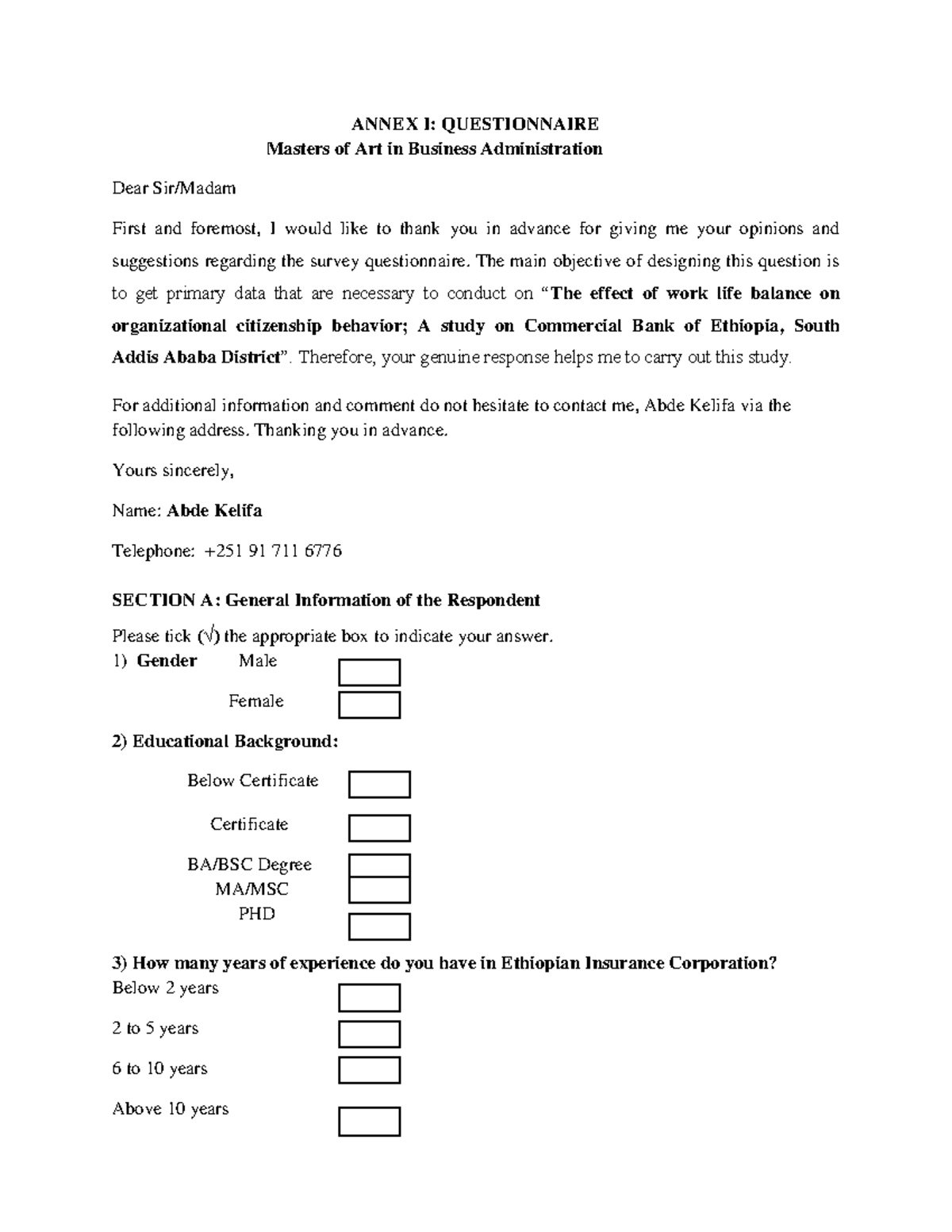 Questionnaries - Lecture note for data analysis - ANNEX I ...