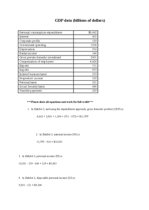 [Solved] GDP is the sum of a personal consumption investment government ...