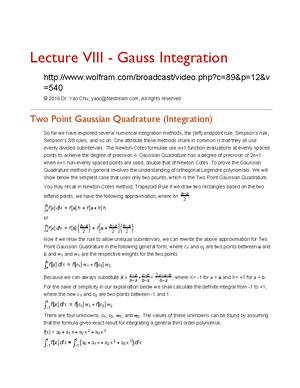 Lecture 6 - Numerical Integration-2 - Lecture VI - Numerical Integration - Studocu