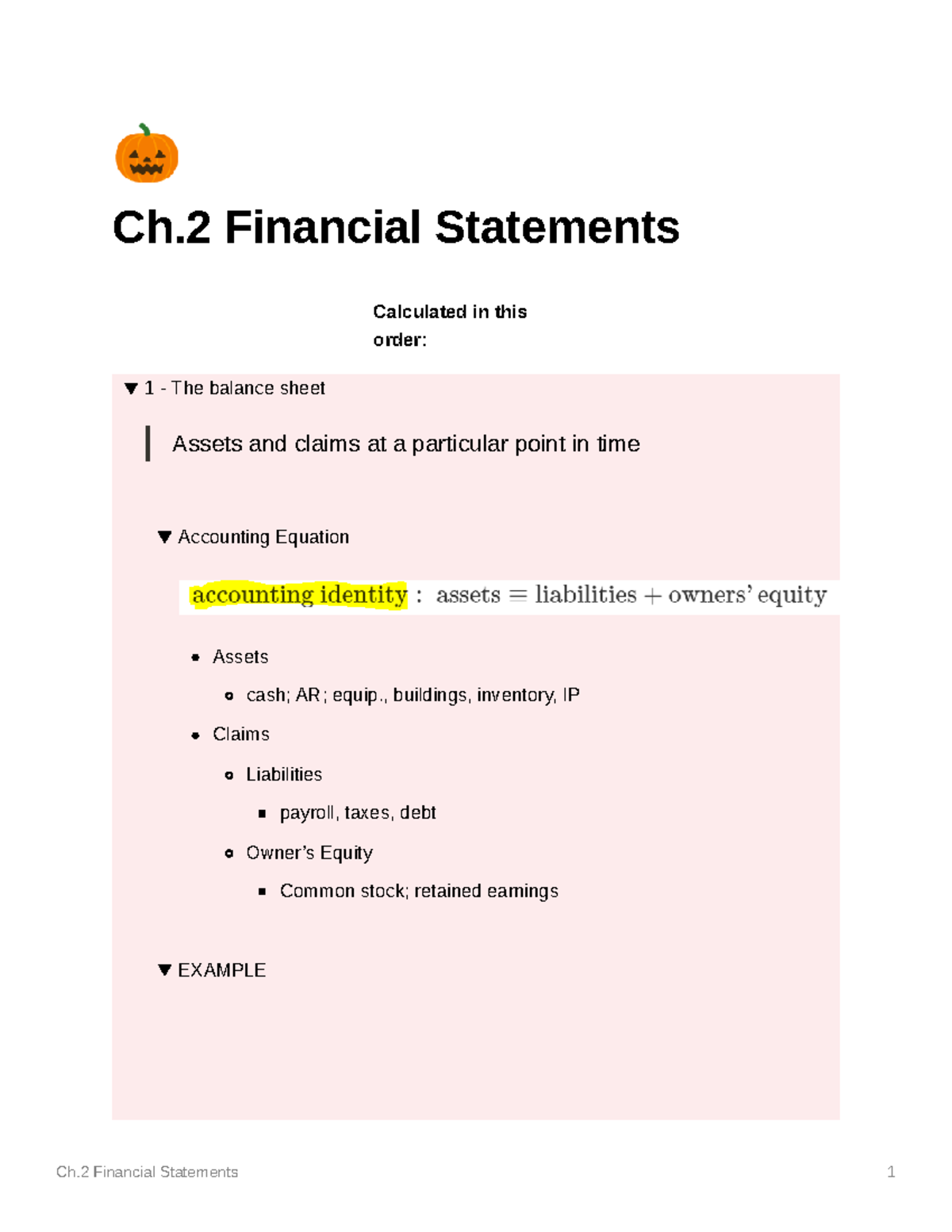 Ch - Tom Miller - x Ch Financial Statements Calculated in this order: 1 ...