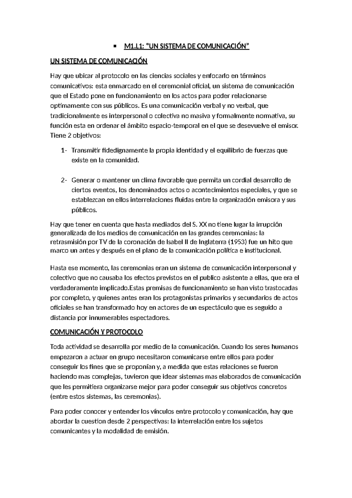 Primer Parcial DE Evento, Ceremonial Y Protocolo ( Resumen) - M1: “UN SISTEMA DE COMUNICACIÓN ...