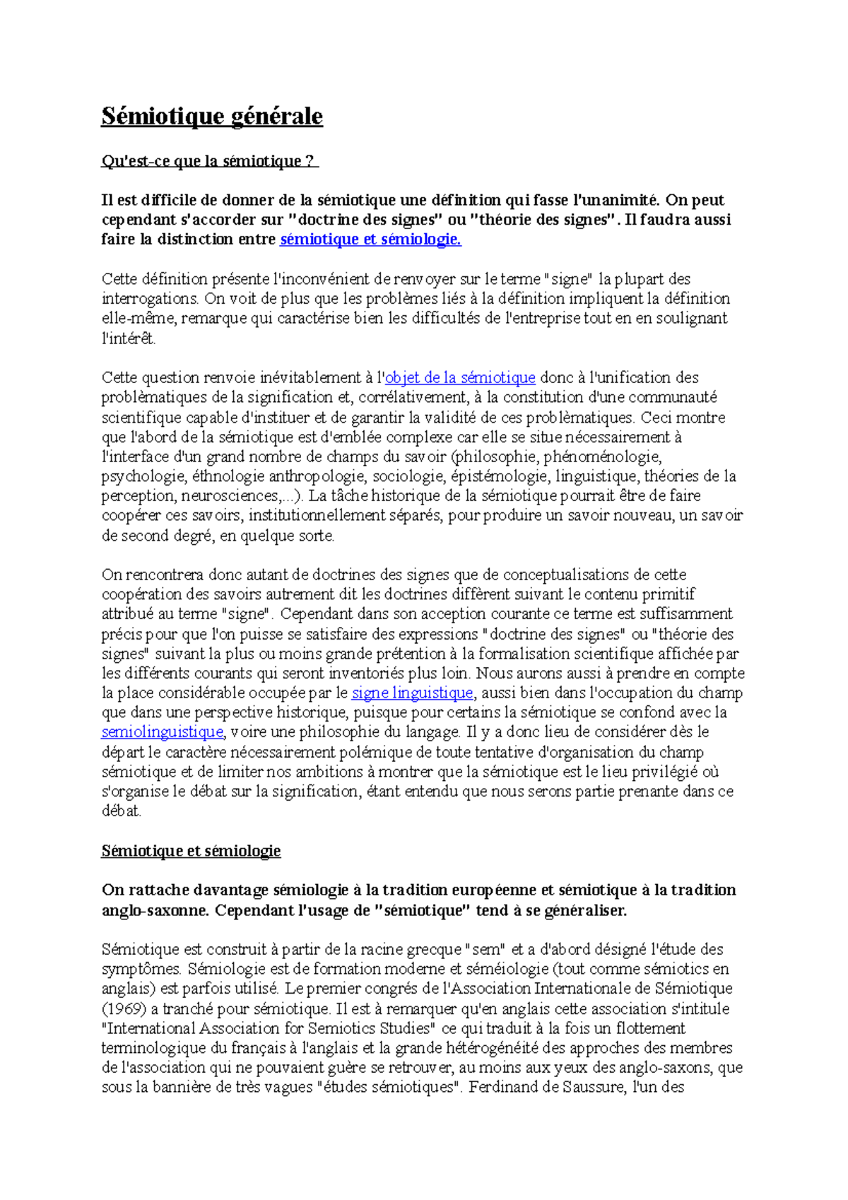 Semiotique generale - semiologie - Sémiotique générale Qu'est-ce que la ...