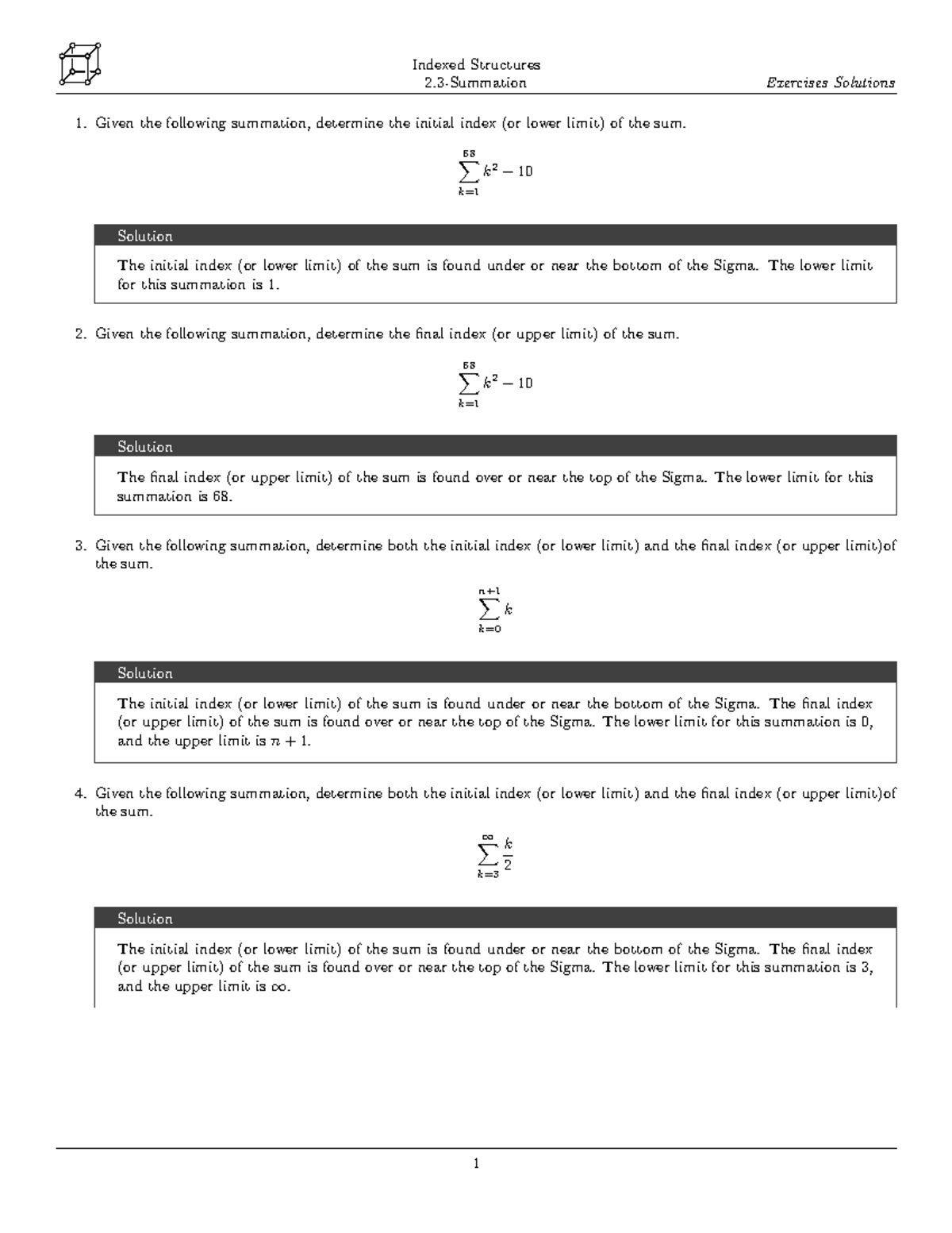 2.3 Summation Solutions - 2-Summation Exercises Solutions Given the ...