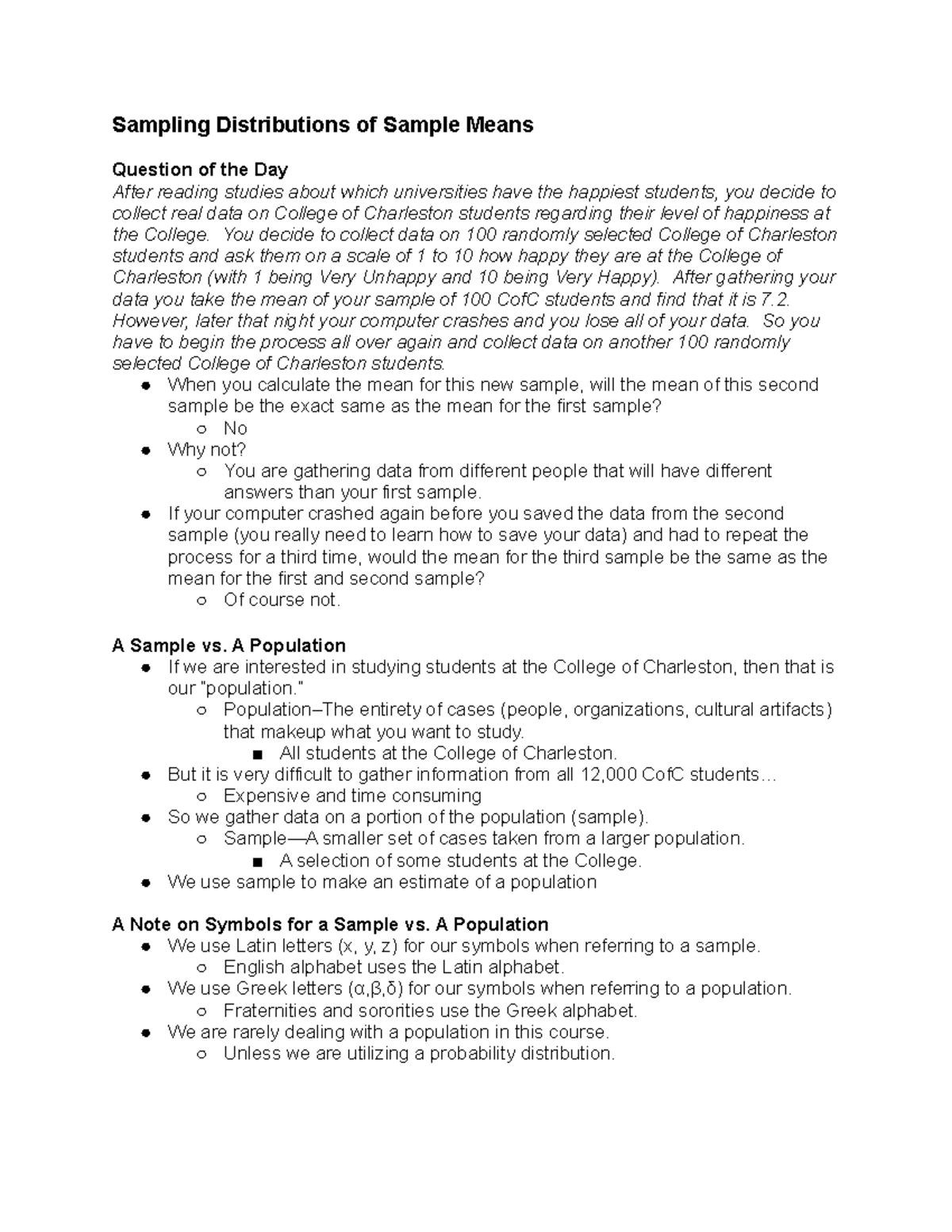 Sampling Distributions of Sample Means - Sampling Distributions of ...