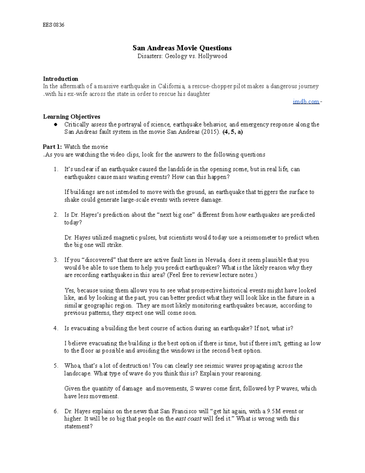 MQ San Andreas 1 - Homework assignment - EES 0836 San Andreas Movie ...