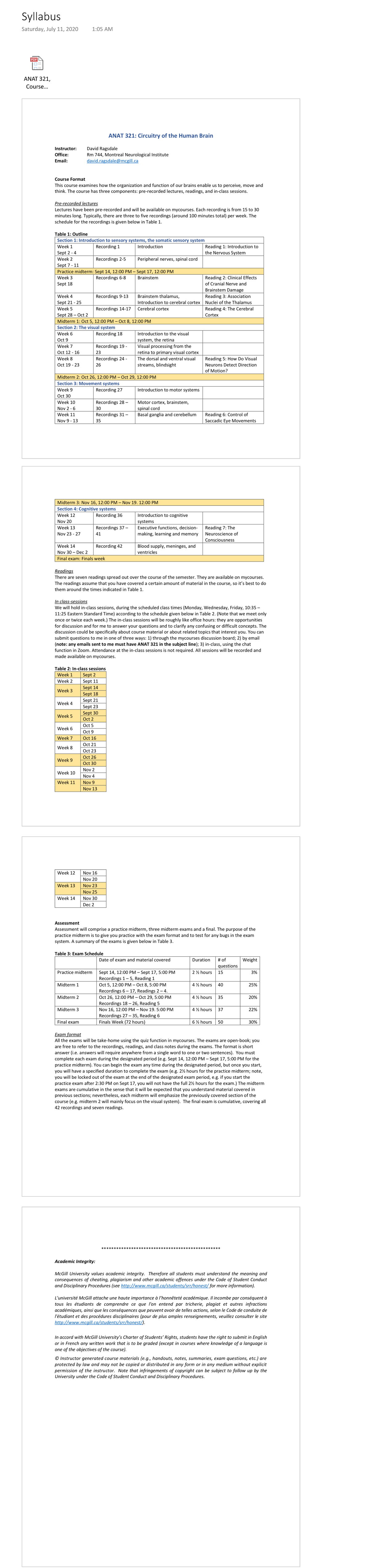 Syllabus - Anat 321 - ANAT 321, Course... Syllabus Saturday, July 11 ...