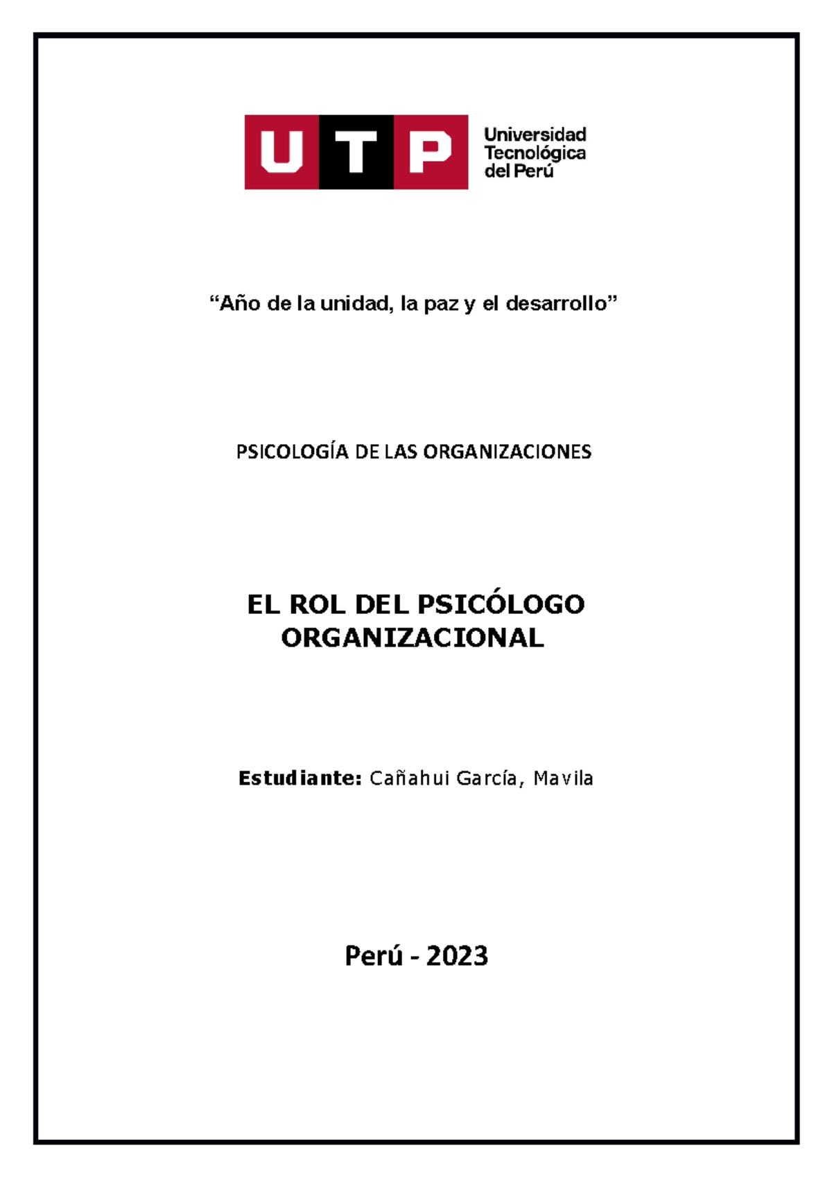 TA2 - Tarea Académica 2 - “Año de la unidad, la paz y el desarrollo” PSICOLOGÍA DE LAS - Studocu