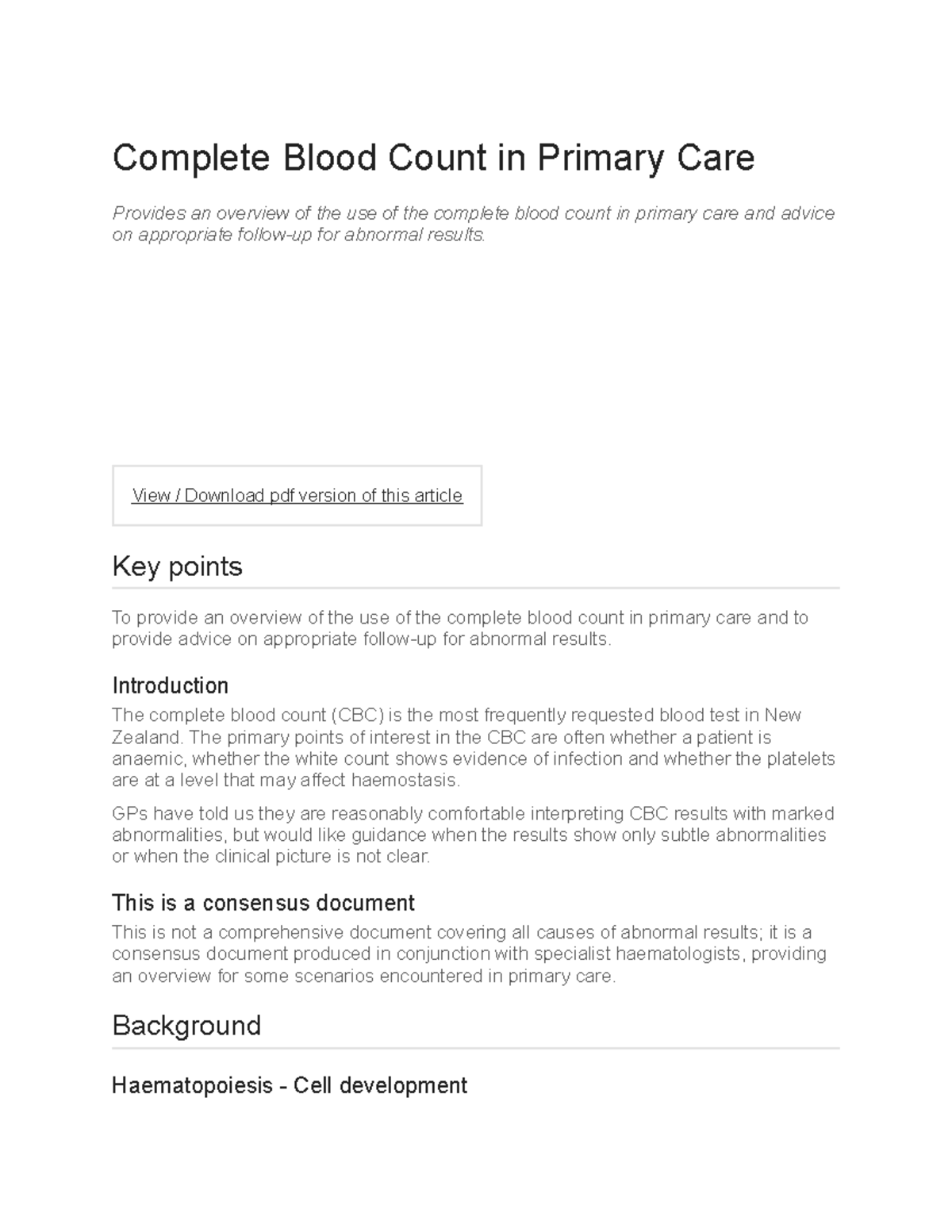 Complete Blood Count in Primary Care - Complete Blood Count in Primary ...
