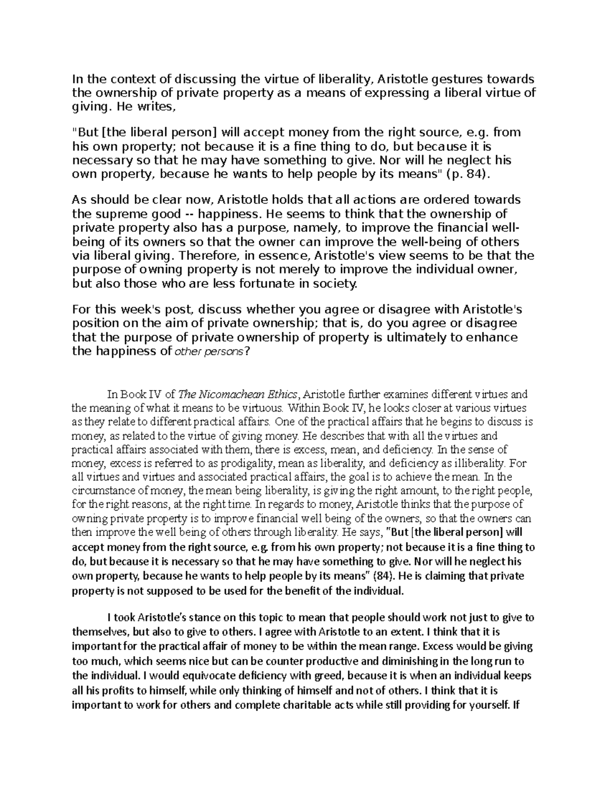 NE Book IV - Prof. Sanchez - In the context of discussing the virtue of ...