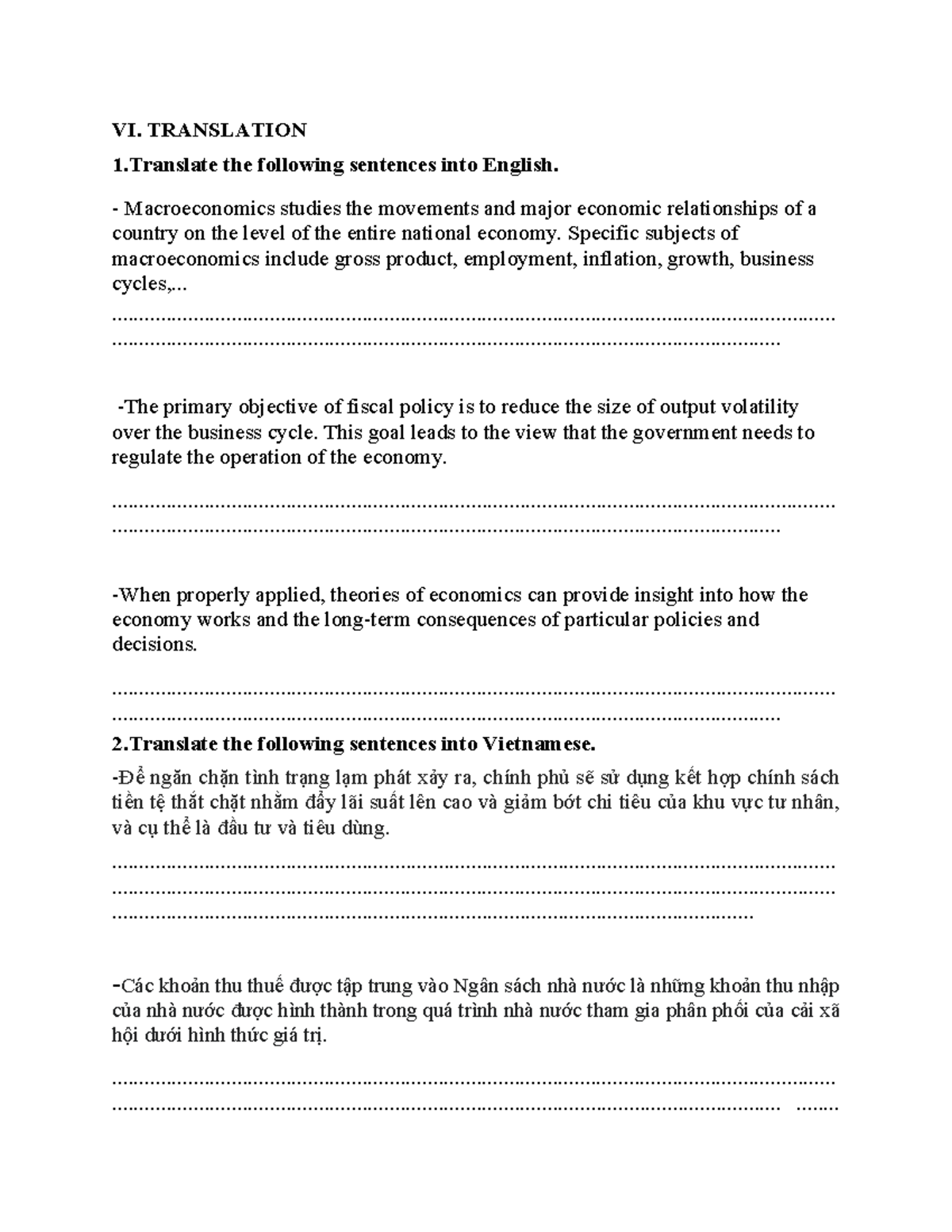 Some examples about translation - VI. TRANSLATION 1 the following ...